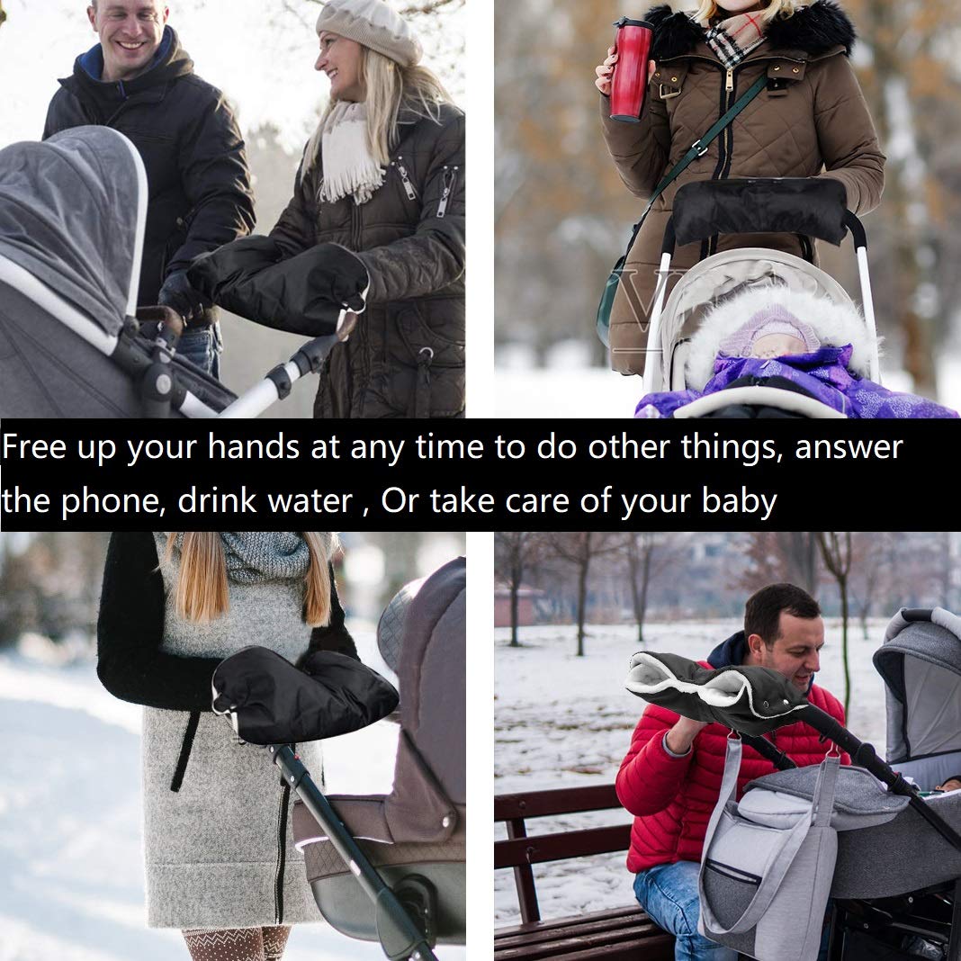 Stroller Gloves Hand Muff for Pushchair Extra Thick Winter Pram Muff Red Anti-Freeze Windproof Snowproof Oxford Handlebar Muffs, Gift for Mom Come with 2-Pack Stroller Hooks, by Aosbos