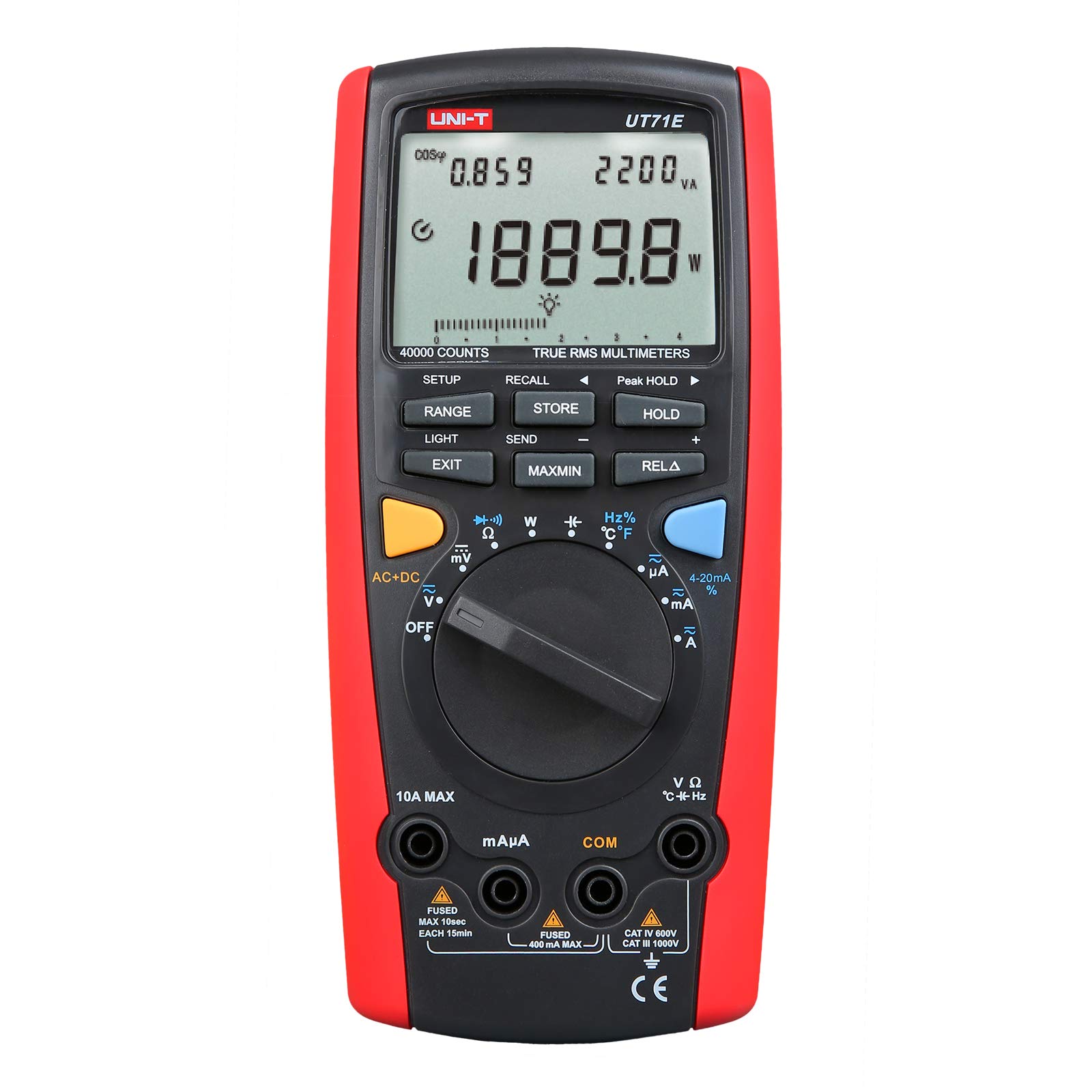 UNI-T UT71E True-RMS Electronics Logging Multimeter, Auto Manual Ranging, 1000V AC DC 10A, 40000 Counts, Ohmmeter/Voltmeter/Amp Tester/Capacitance Meter/Frequency Counter Temperature