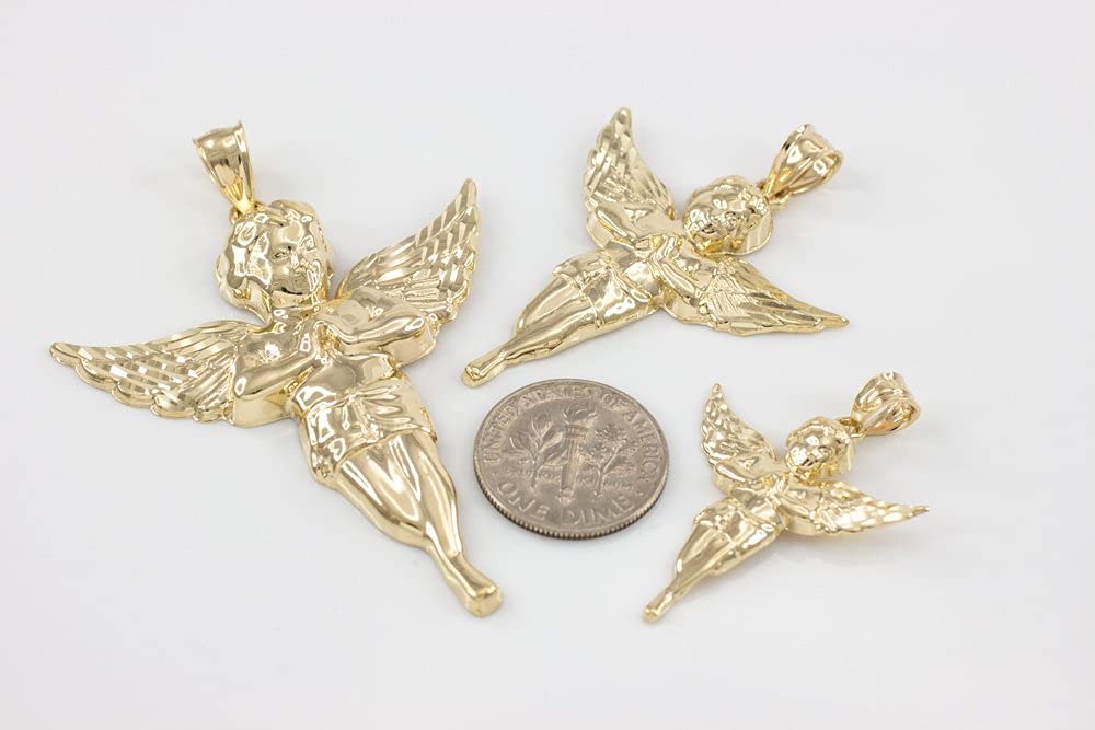 Religious Jewelry 10K Yellow Gold 1-2/5" Tall Angel Heavenly Guardian Pendant Charm - Small