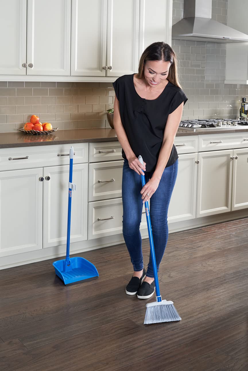 Quickie Stand & Store, Upright Broom and Dustpan Set, 35 Inch Height, for Use in Home, Kitchen, Office, Lobby, and Outdoors,Blue