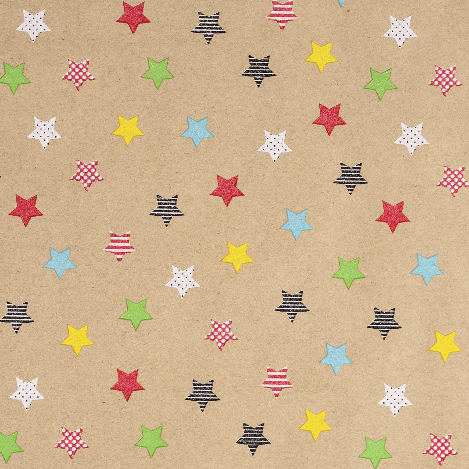 RUSPEPA Kraft Wrapping Paper Roll - Mini Roll - Colorful Star Design for All Occasions - 17 Inches X 32.8 Feet