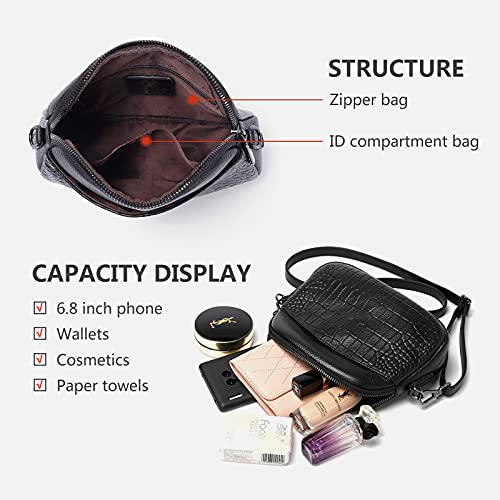 Small Classic Black Women'S Wallet Mini Backpack Anti-Theft Wallet Retro Shoulder Bags For Women Crocodile Pattern Handbag (black)