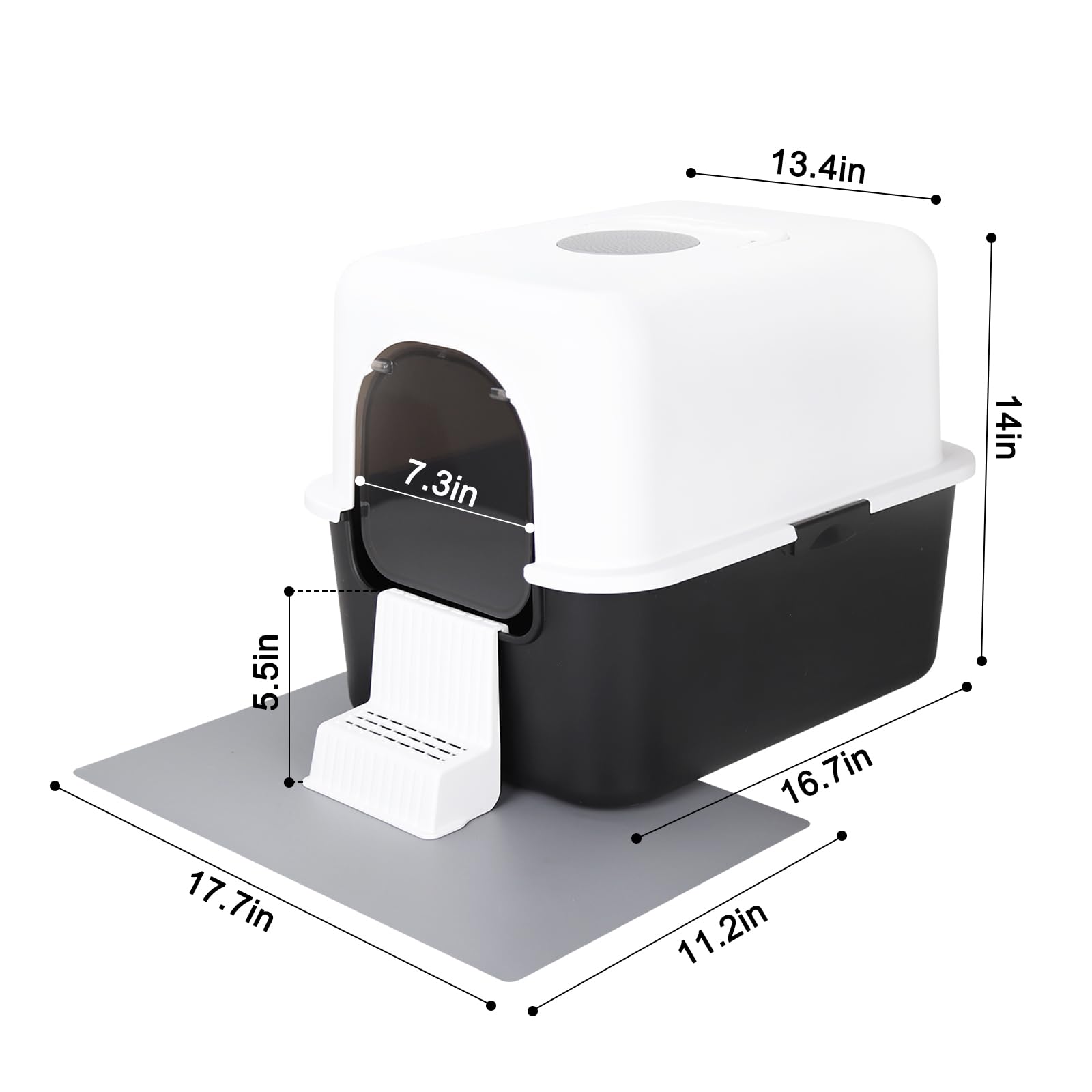 Sfozstra Cat Litter Box with Lid, Fully Enclosed Splash-Proof and Leak-Proof Urine Litter Box, High Edge and Odorless Cat Litter Box, Easy to Installation and Clean (Gray with Handle(L)