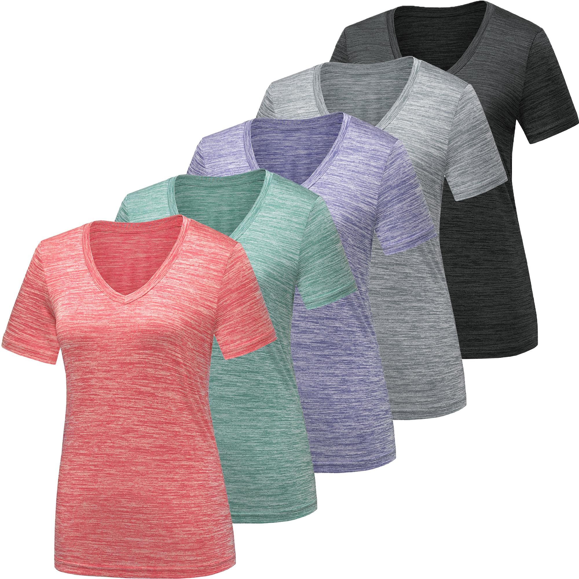 Workout Shirts for Women, Moisture Wicking Quick Dry Active Athletic Women's Gym Performance T Shirts Large