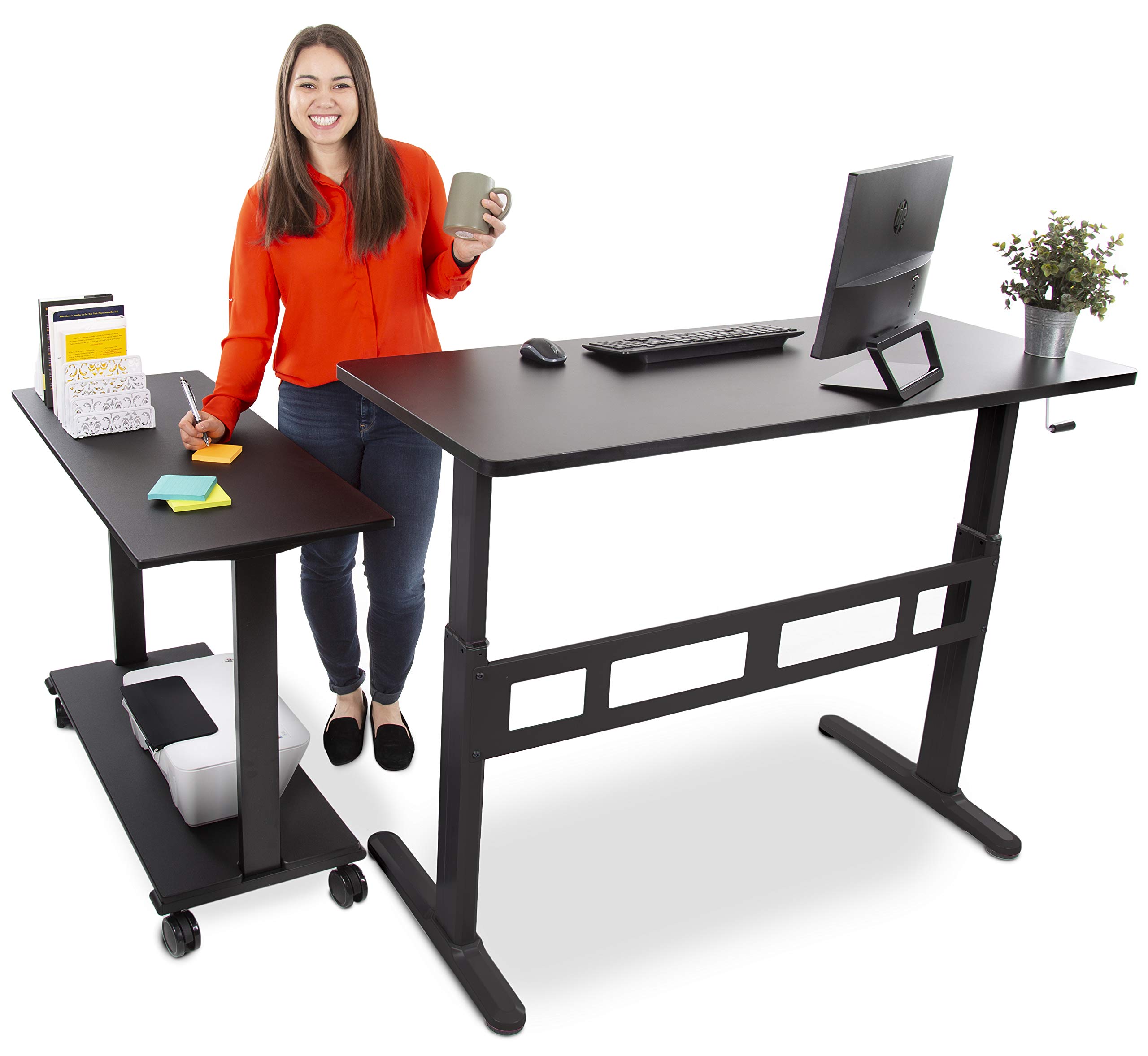 Stand Steady L-Shaped Tranzendesk Standing Desk | Sit to Stand Desk with Add-On Desk Return | Customizable Stand Up Desk Arrangement Great for Any Office Space! (Black / 73x 42)