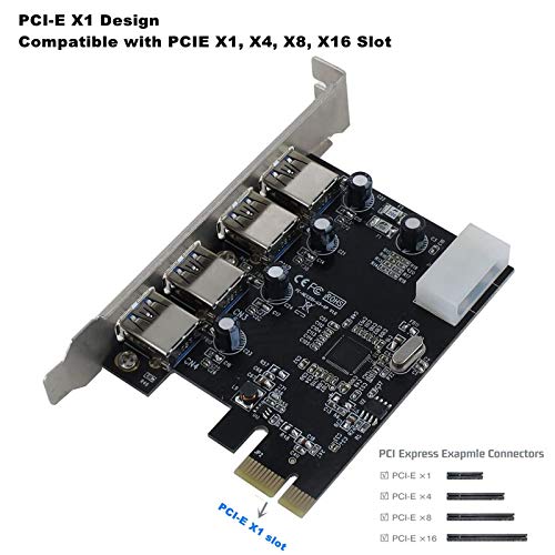 USECL 4 Ports PCIe to USB 3.0 Expansion Card,USB 3.0 Express Card Desktop Compatible Windows XP/7/8/10, Superspeed 5.0Gbps Controller Card Conversion Adapter Module Board with Power Port 。