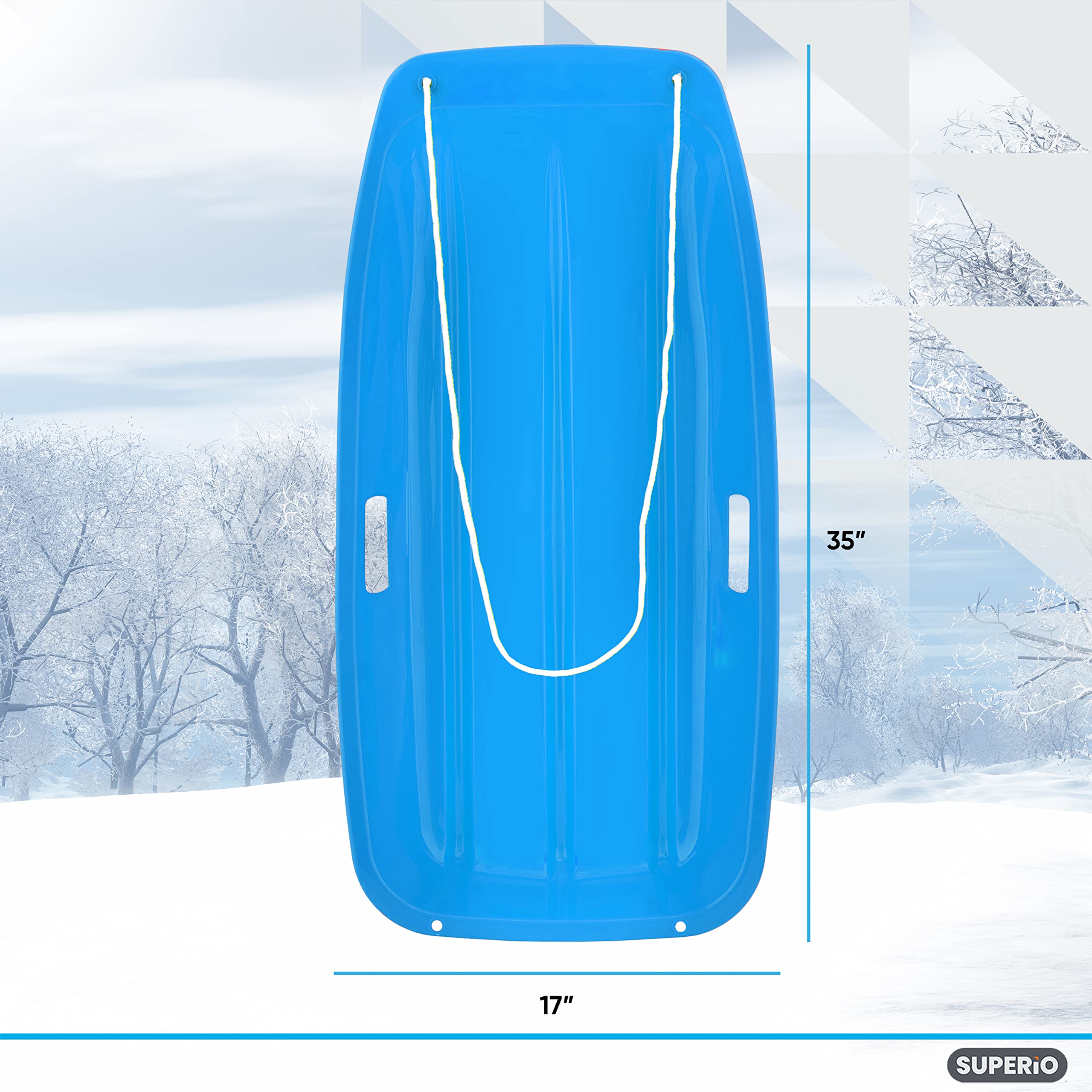 Superio Toboggan Snow sled for Kids and Adults - 35" Long with 2 Handles Pull Ropes (Blue)