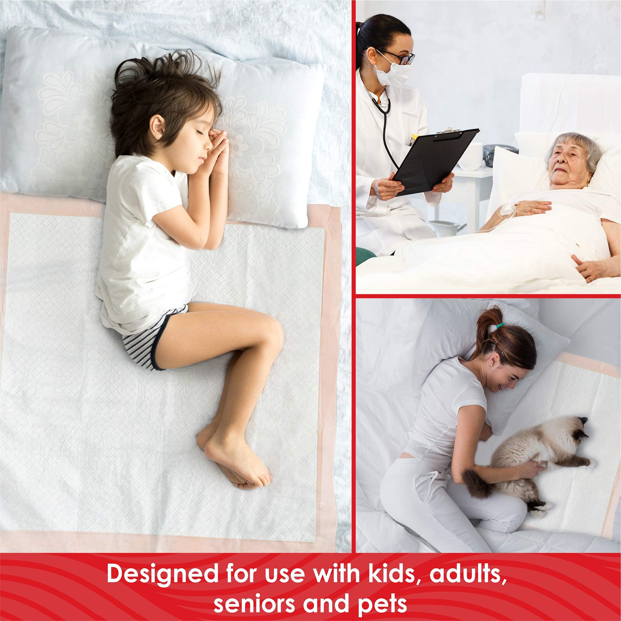Wave Disposable Underpads - Incontinence Pads, Bed Covers, Chux - Thick, Super Absorbent Protection for All Ages - Reliable and Convenient Disposable Bed Pads - 23'' X 36'' (60-Count)