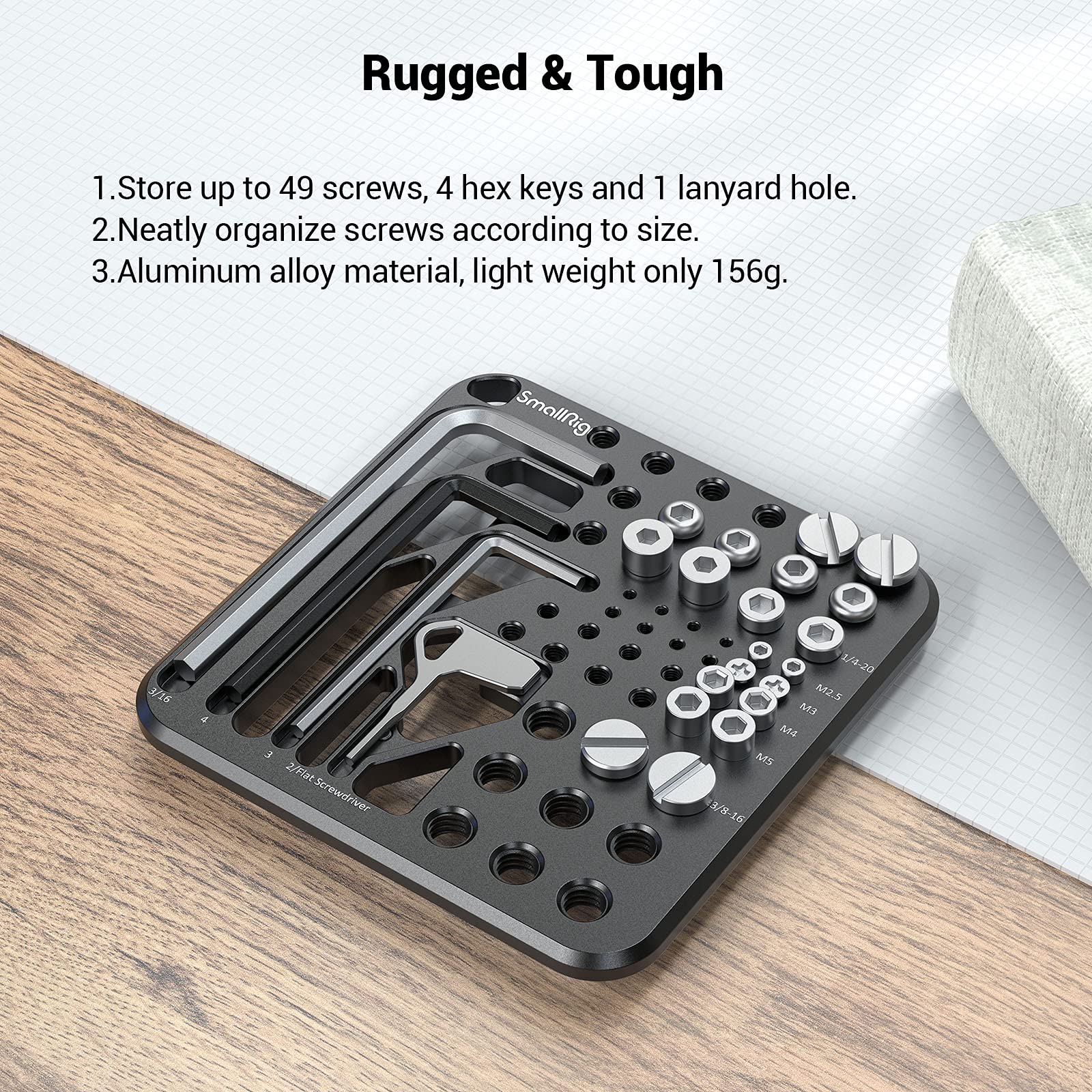 SmallRig 20Pcs Screws and Hex Key Storage Plate with 1/4"-20 3/8"-16 M2.5 M3 M4 M5 Stainless Steel Screws and 4Pcs Hex Keys MD3184