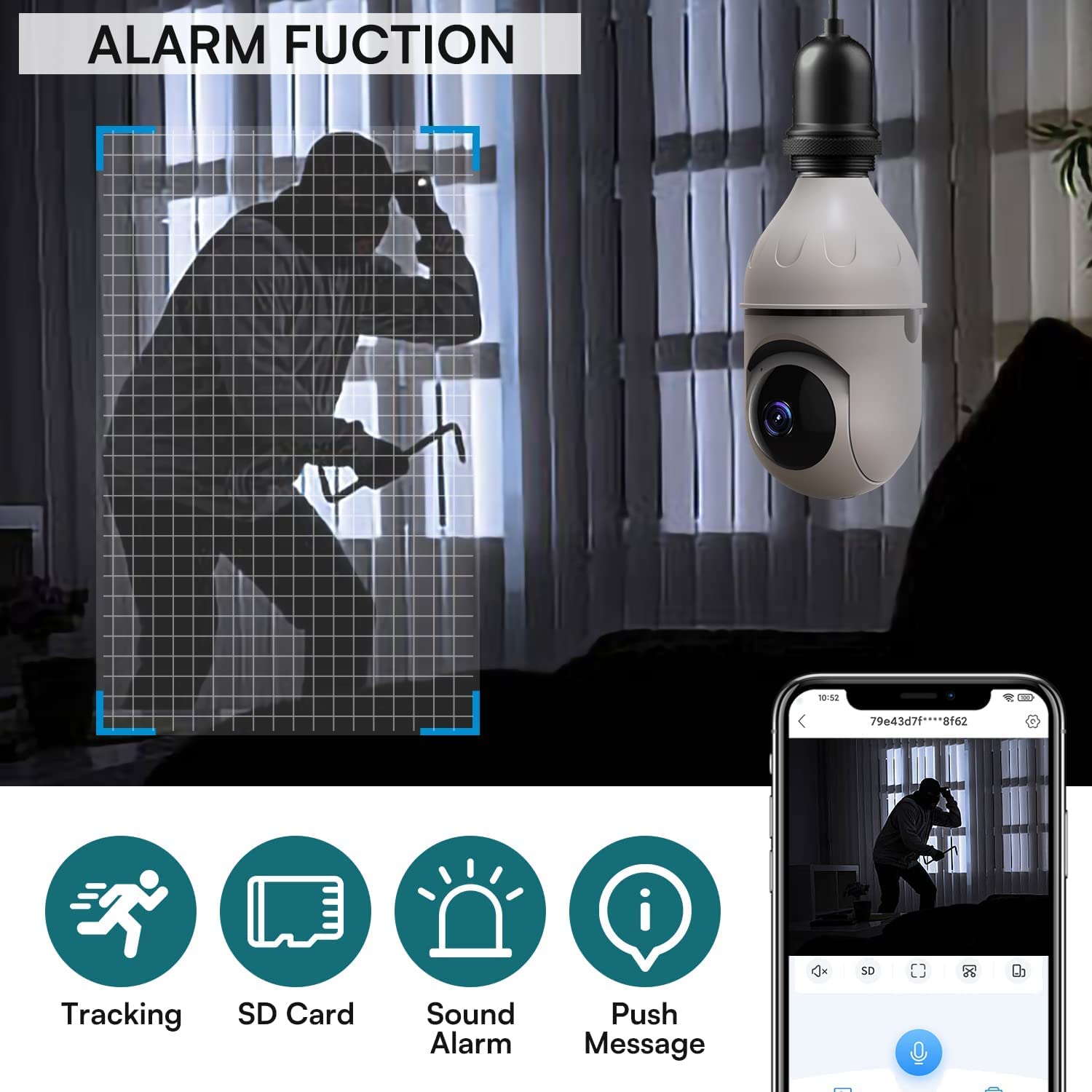 XVIM WiFi Light Bulb Camera, Pan/Tilt Wireless Indoor Camera, 3MP Light Bulb Security Camera with Night Vision, Human Detection & Live Alerts