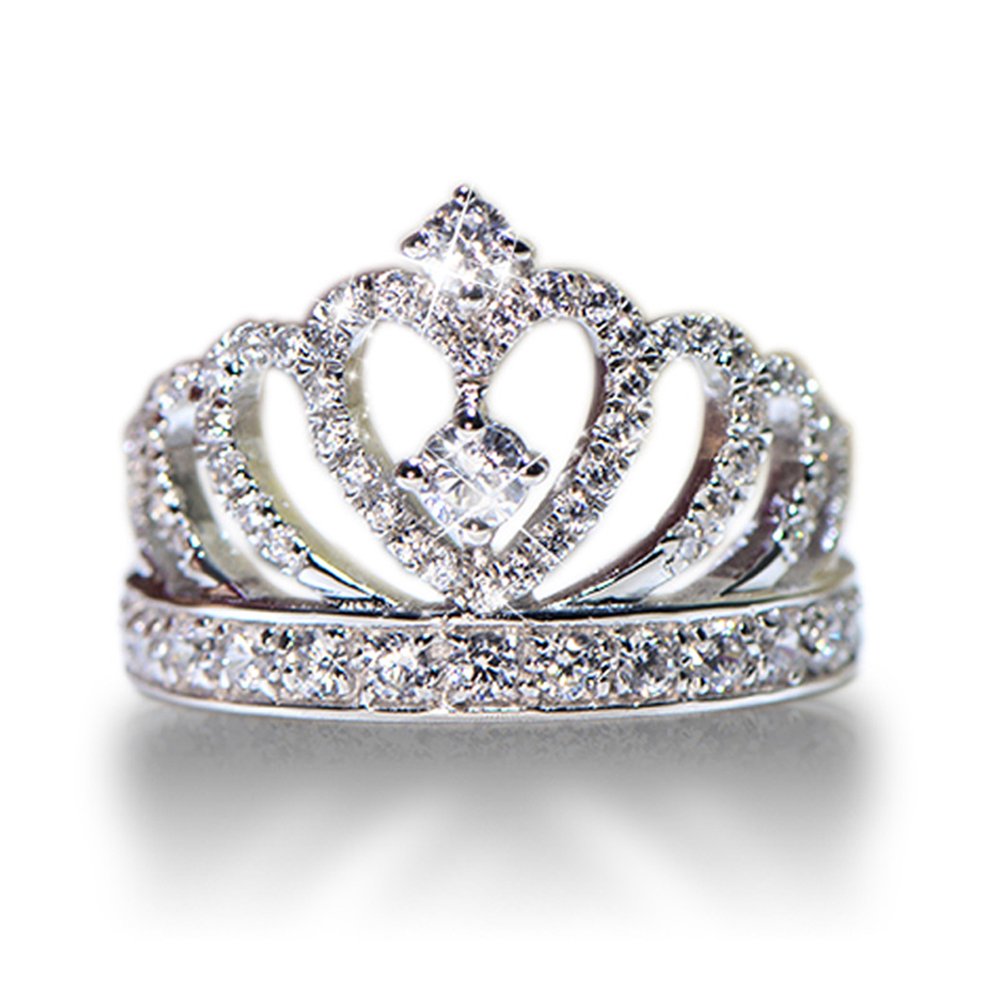 Tenfit 925 Silver Princess Crown Ring with CZ Inlaid Fashion Jewelry Engagement Wedding Ring for Women,Size 5