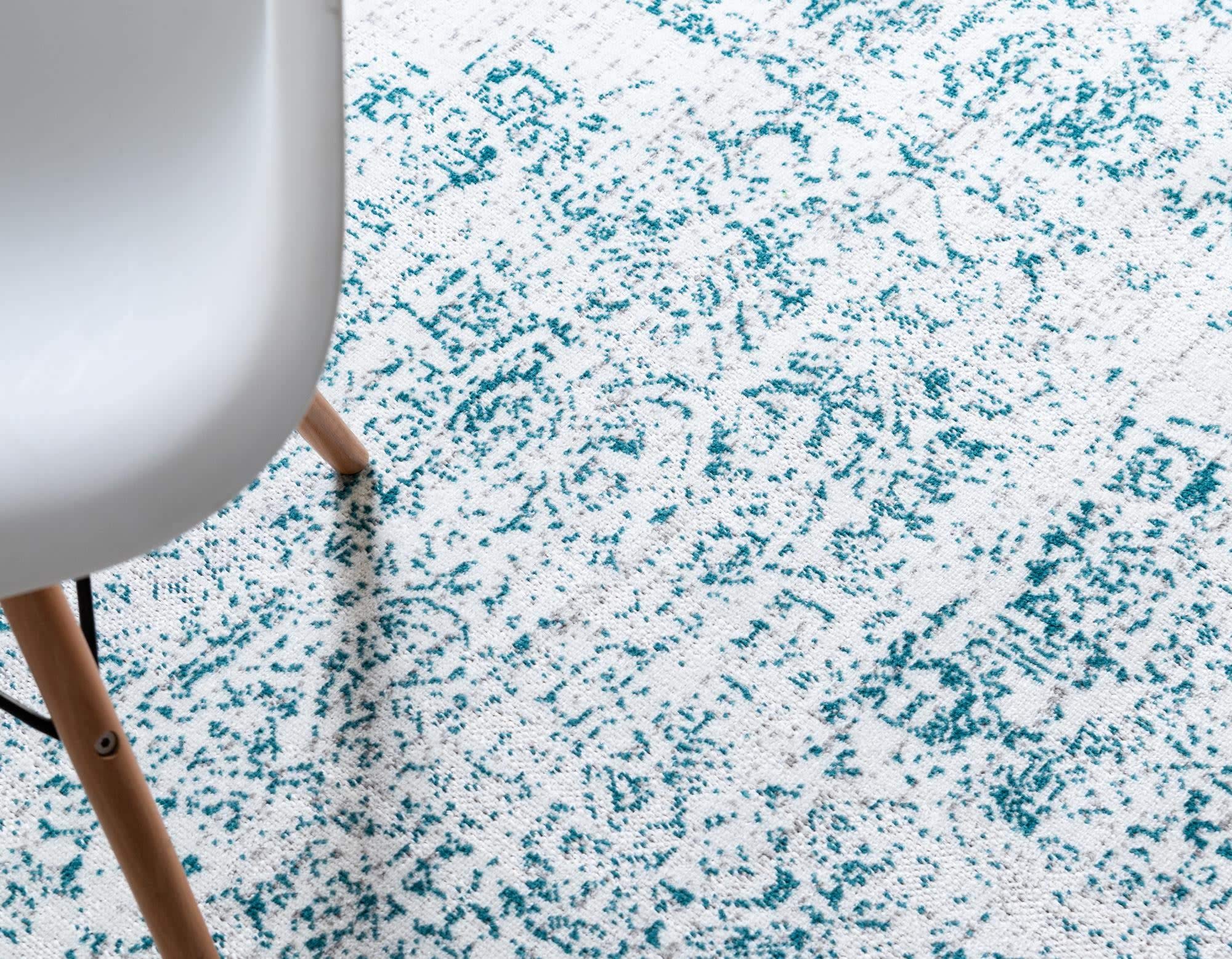 Unique Loom Aarhus Collection Vintage Border Area Rug_AAR003, 5 ft x 7 ft 9 in, Cream/Teal