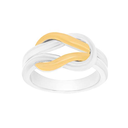 Solid Two-Tone Sterling Silver and 18k Yellow Gold Plating Wedding Ring Celtic Love Knot Promise Ring Love Knot Ring (Size 6)