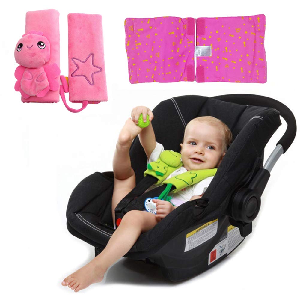 Soft Cartoon Baby Child Animal Harness Car Seat Belt Strap Covers Safety Shoulder Pad Protection Cushion for Infant Stroller Pushchair Seatbelt (Pink Angle)