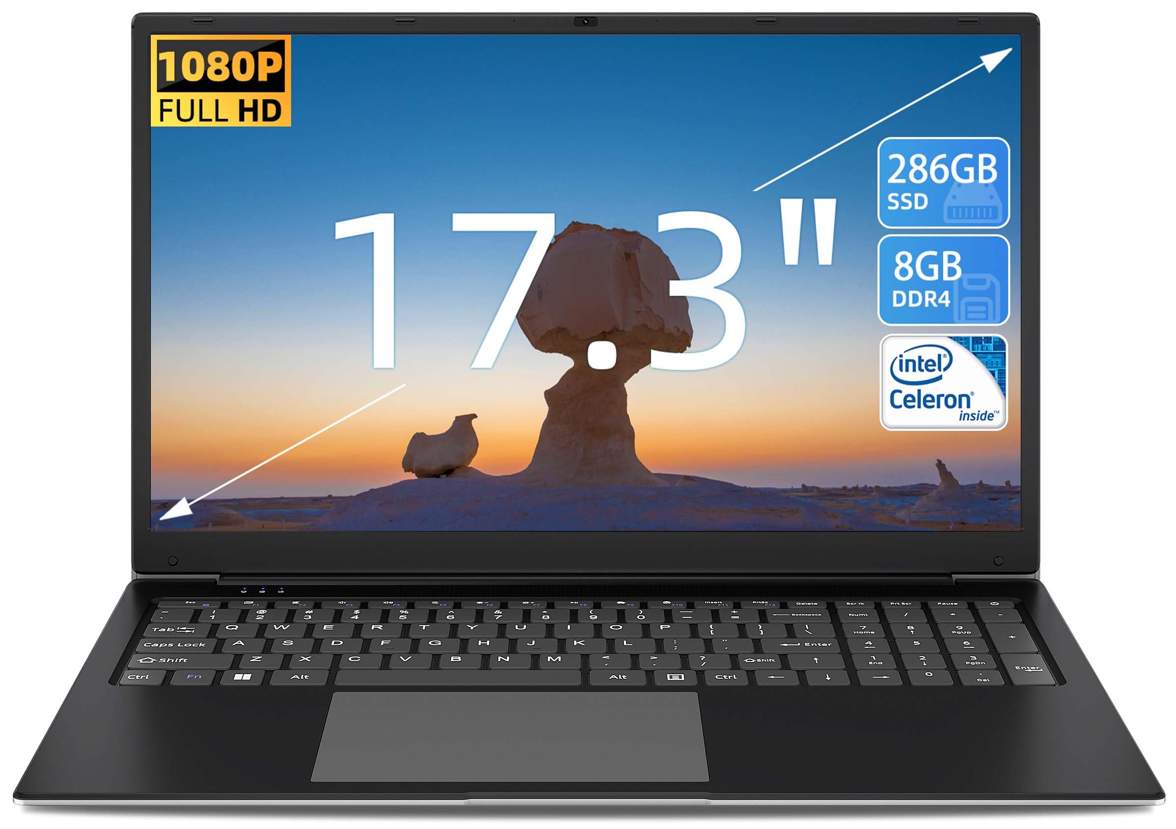 SGIN 17" Laptop, 8GB RAM 256GB SSD Notebook, 17 Inch Laptops with IPS Full HD, Intel Celeron N4020(Up to 2.8GHz), Mini HDMI, Webcam, Dual Wi-Fi, Windows 11 Home, Expandable Storage 512GB TF(Gray)