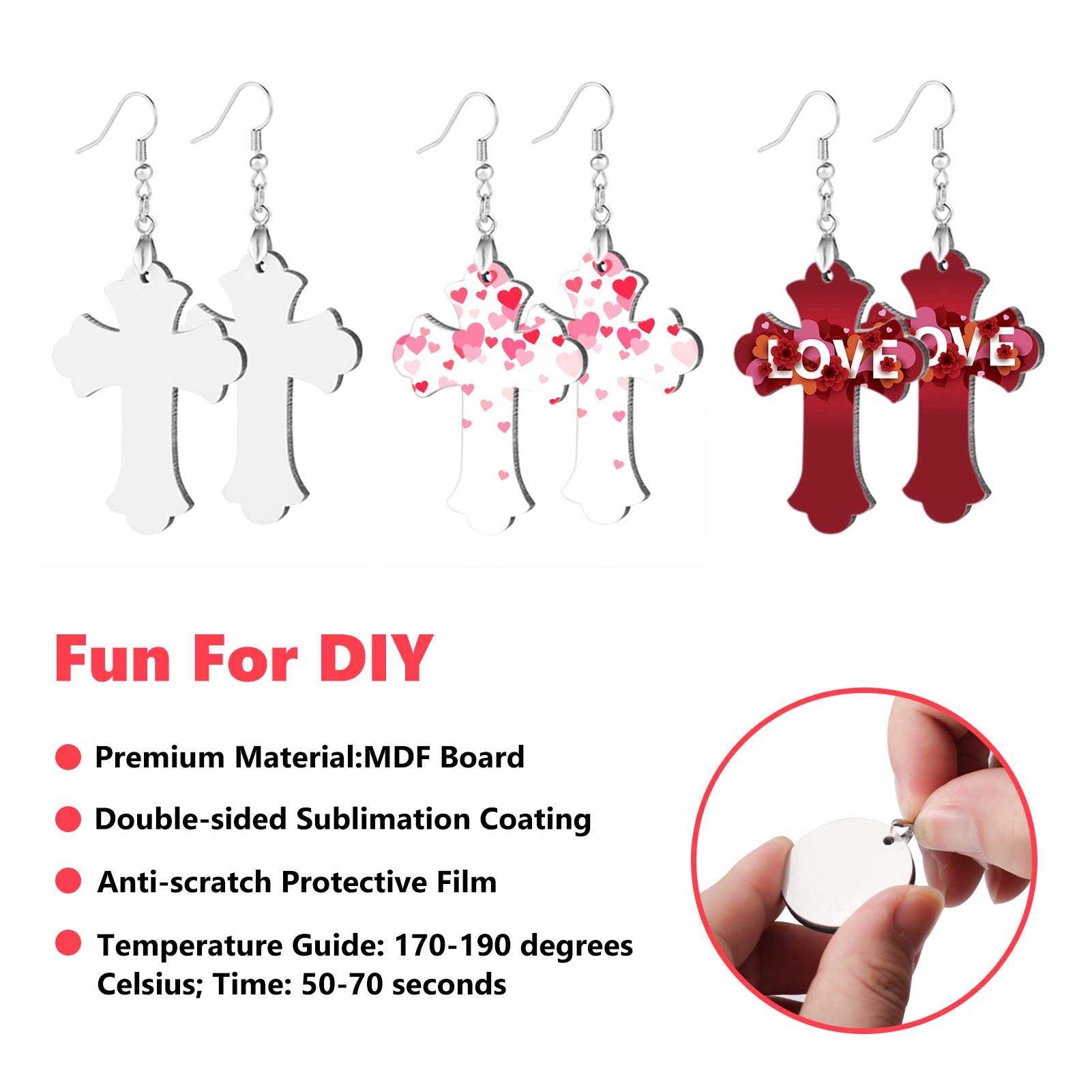 Sublimation Blanks Earring, MDF Sublimation Printing Dangle Earrings for for Women Girls, Cross