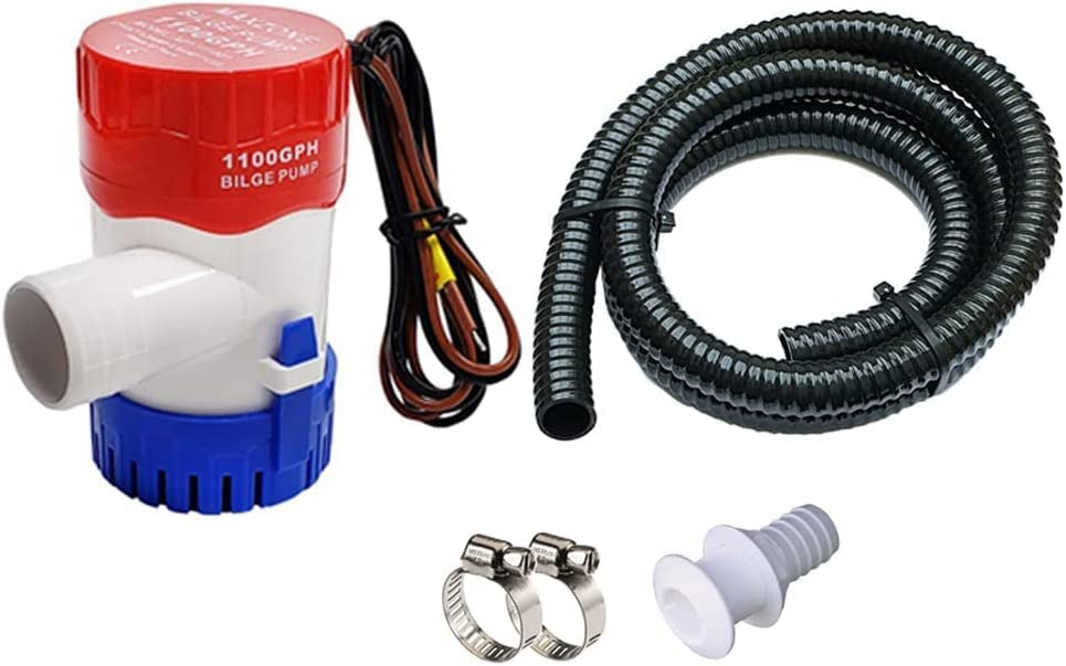 Submersible Boat Bilge Water Pump 12v Non-Automatic Marine Electric Bilge Pump And Bilge Pump Installation Kit Bilge Pump Hose 1-1/8-Inch Dia Plumbing Kit