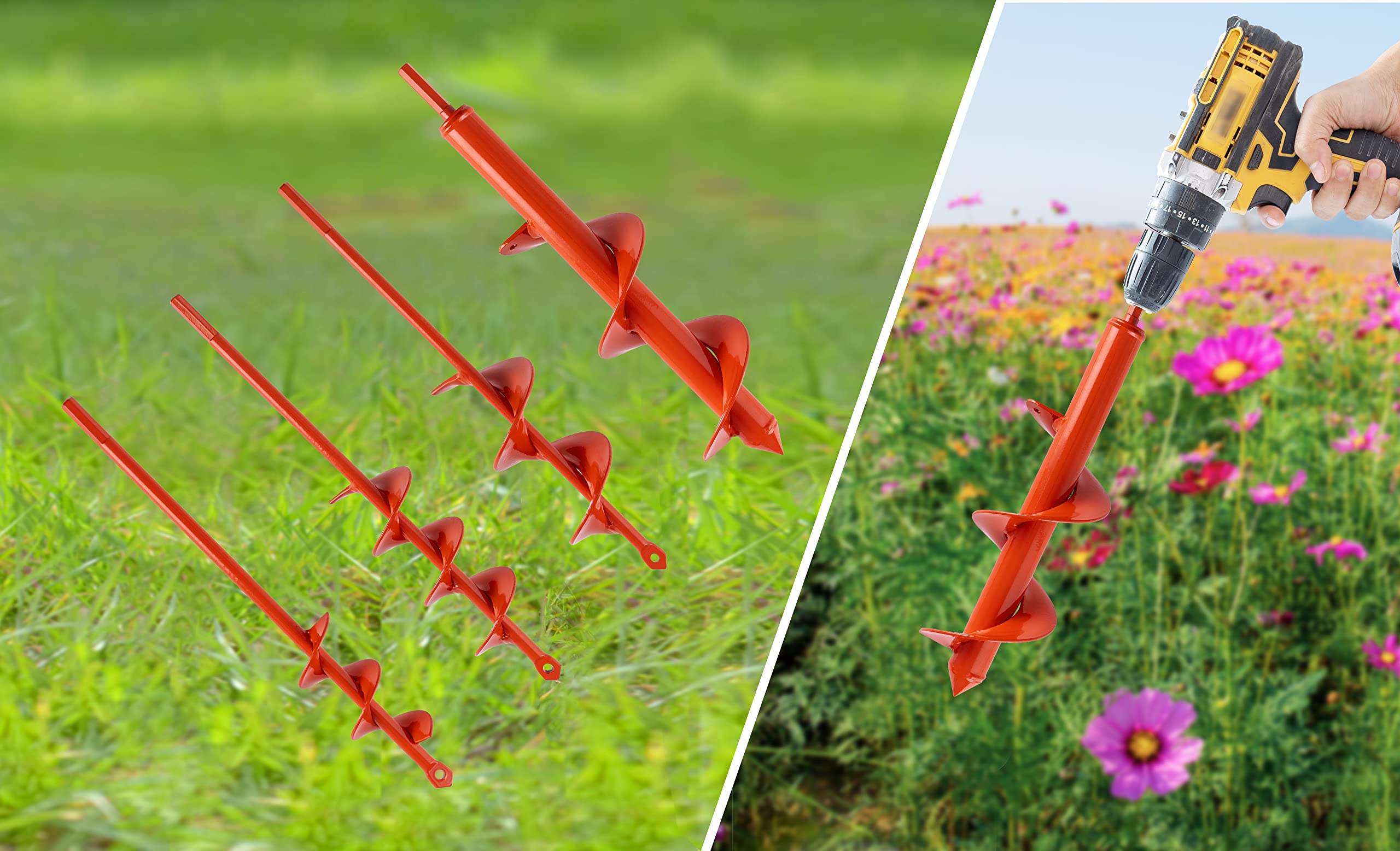 VASGOR Set 4 Auger Drill Bit for Planting - Easy Planter Garden Auger - Bulb & Bedding Plant Augers - Post Hole Digger for 3/8” Hex Drive Drill (1.6x12", 2x12", 2.6x12", 3x12")