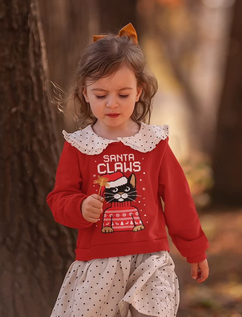 Santa Claws Sweatshirt Toddler Youth Kids Cat Ugly Christmas Sweater Style Medium Red