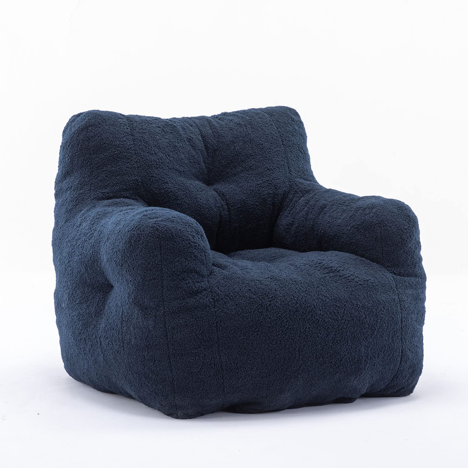 Soft Tufted Bean Bag Chairs for Adults, Medium Teddy Fabric Bean Bags with Arms, Dark Blue