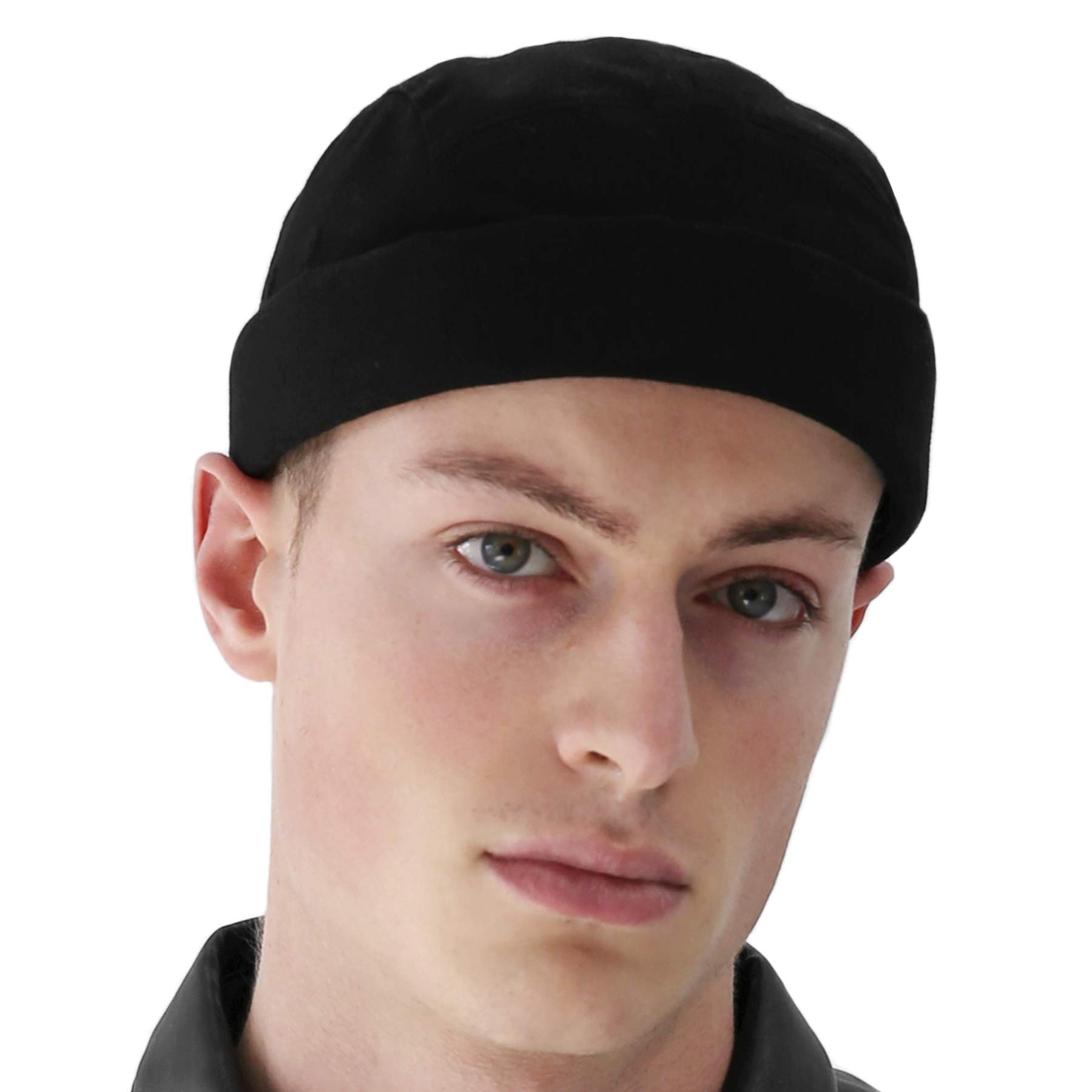 UNDERCONTROL Brimless Trawler Leon Habour Camp Cap Unisex Sailor Skull Outdoor Hat Fisherman No Visor Worker Beanie 4 Color (Black)