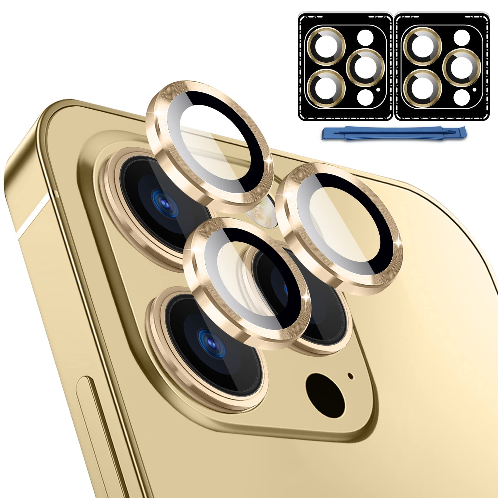 QsmQam [2 Pack Camera Lens Protector for iPhone 14 Pro/Pro Max & iPhone 15 Pro/Pro Max, Individual Metal Ring Tempered Glass Camera Cover, Anti-Scratch, with Installation and Removal Aids-Purple