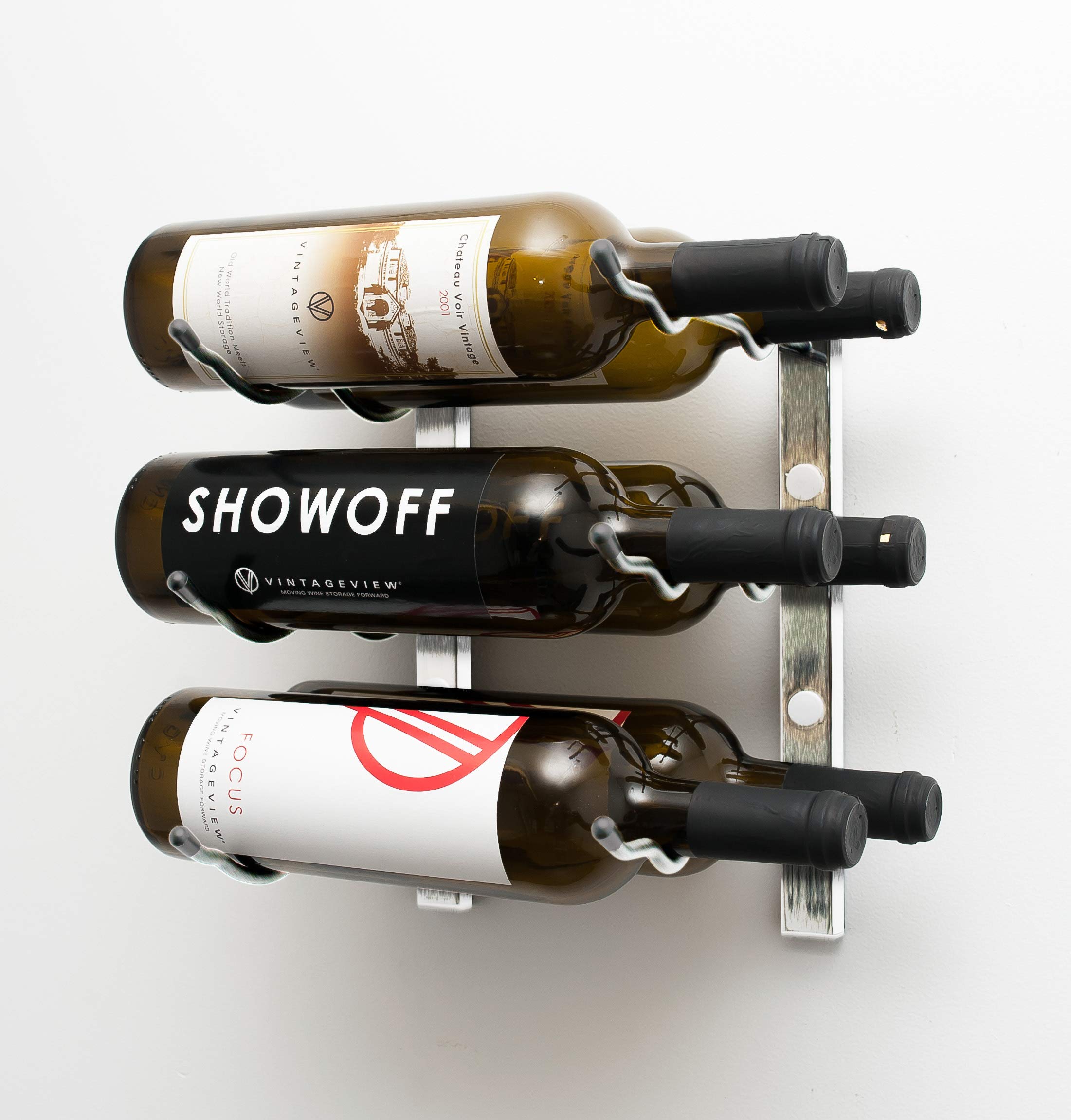 VintageView W Series Wine Rack 1-6 Bottle Wall Mounted Wine Rack (Brushed Nickel) Stylish Modern Wine Storage with Label Forward Design