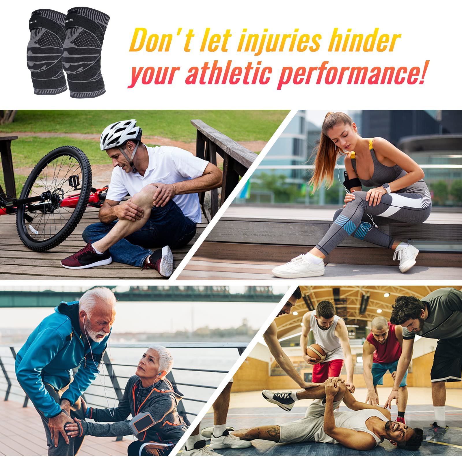 YIFUMSIX Knee Brace Compression Fit Support with Patella Gel Pad and Side Spring Stabilizers for Men Women Improved Circulation Compression-Single (X-Large)