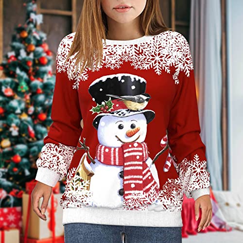 Women Long Sleeve Christmas 3d Print Tops Cute Fashion Pullover Autumn and Winter Round Neck Sweatshirt
