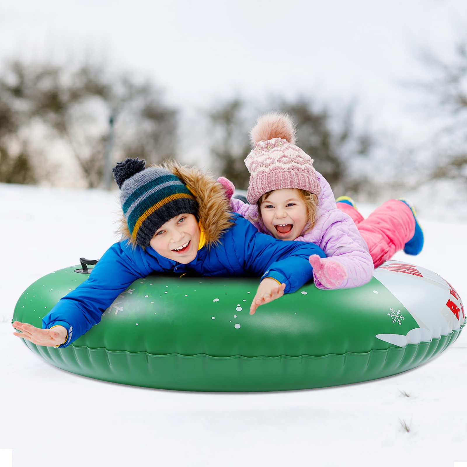 TIDYON Snow Tube Inflatable Snow Sled Heavy-Duty Inflatable Sledding for Kids & Adults Thickness Material Sleds Tubes Ideal for Winter Fun (Snowman)