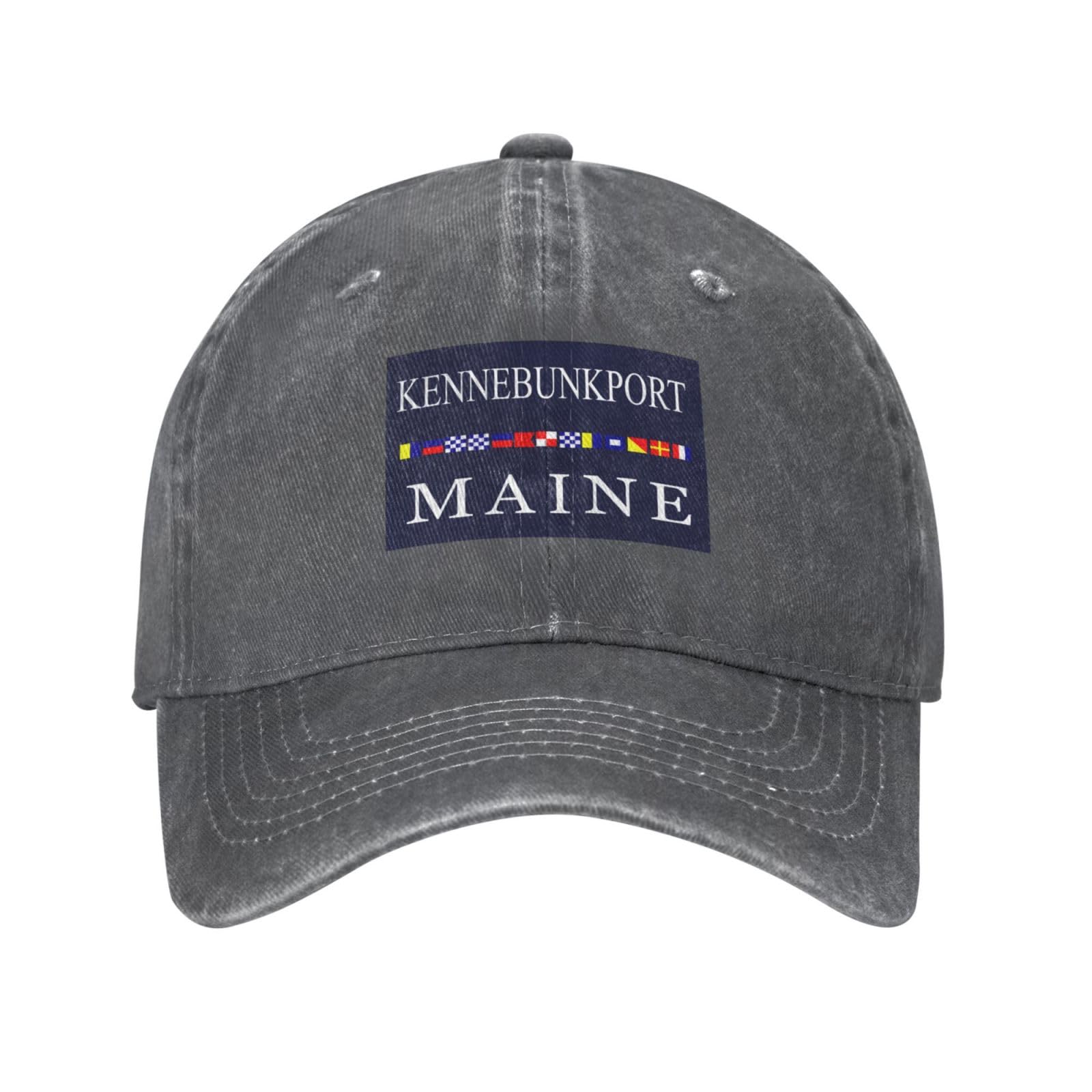 POOEDSO Old Flag of Kennebunkport Maine Baseball Cap for Men Women Adjustable Trucker Hat Cotton Cowboy Hats Deep Heather