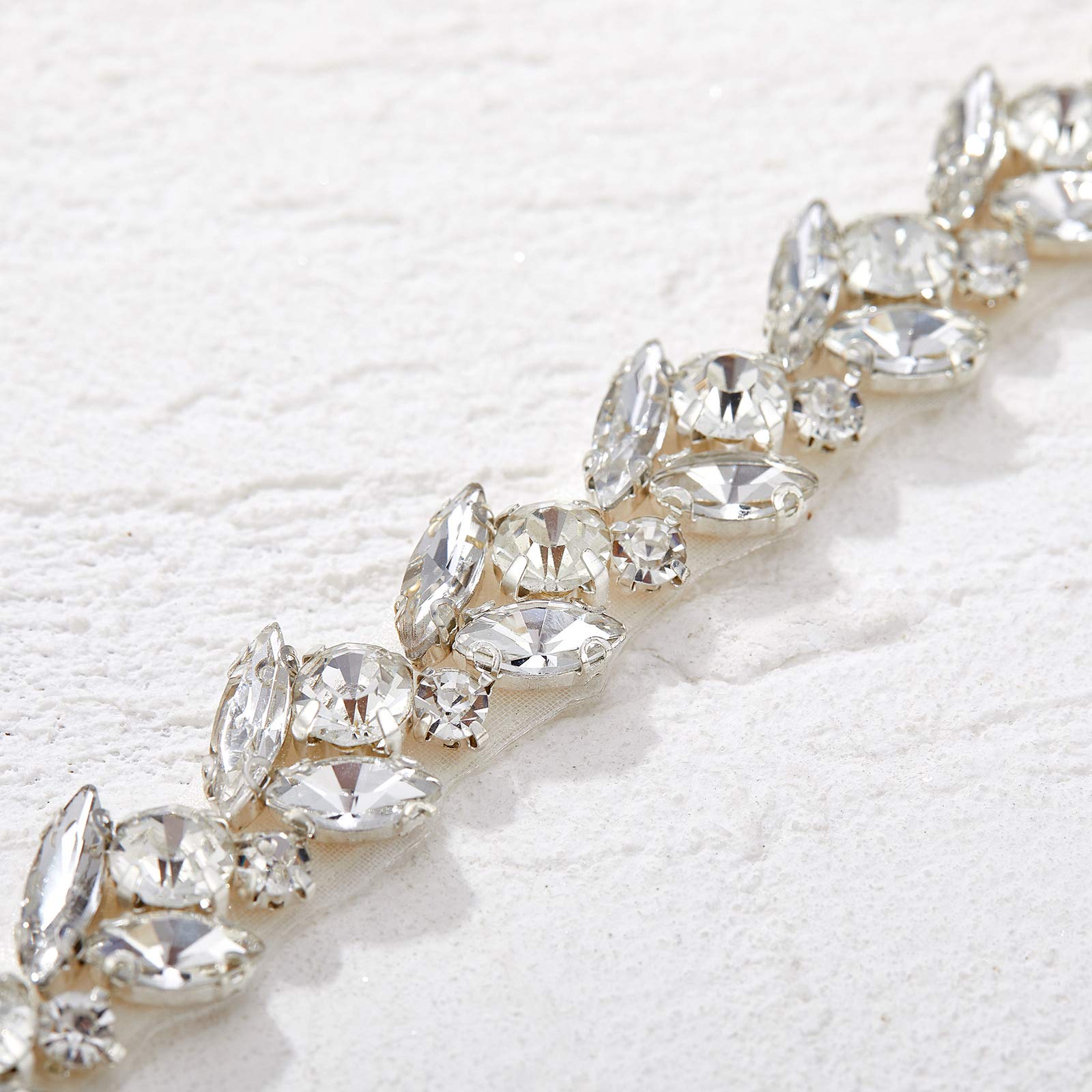 SWEETV Bridal Belt Sash with Rhinestones Wedding Dress Belt Crystal Headband Bride Bridesmaids Sash, Silver