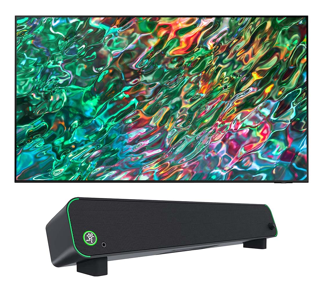 SAMSUNG QN43QN90BAFXZA 43" QLED Quantum Matrix Neo 4K Smart TV with a Mackie CR-STEALTHBAR Desktop Soundbar with Bluetooth - Black/Green (2022)(USED)