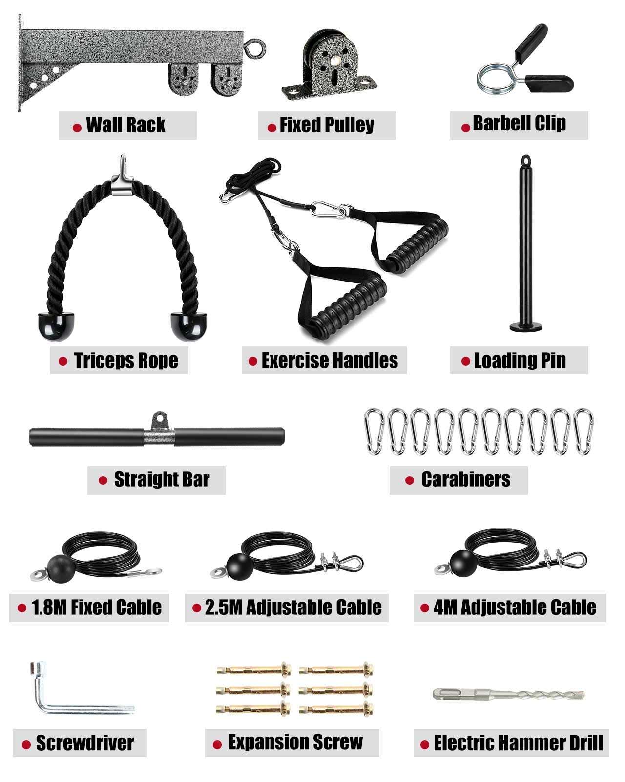 Weight Cable Pulley System Gym, DIY Home Gym Fitness Pulley Cable Machine Attachment System, Upgrade Lat Pull Down Cable Pully Attachments for Biceps Curl, Tricep, Back, Forearm, Shoulder Workouts