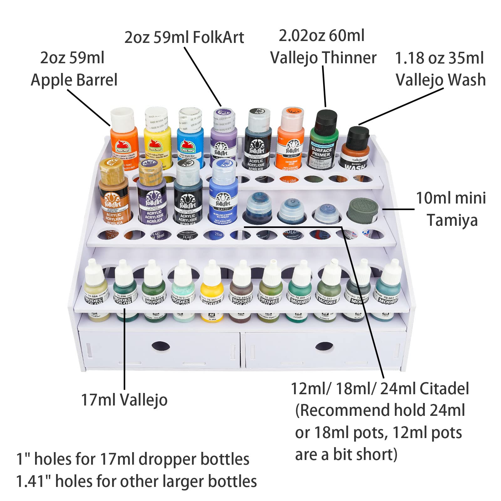 SANFURNEY Paint Rack Stand Pigment Ink Bottle Paints Tool Storage with Cabinet Holder Organizer for 57 Bottles of Paints