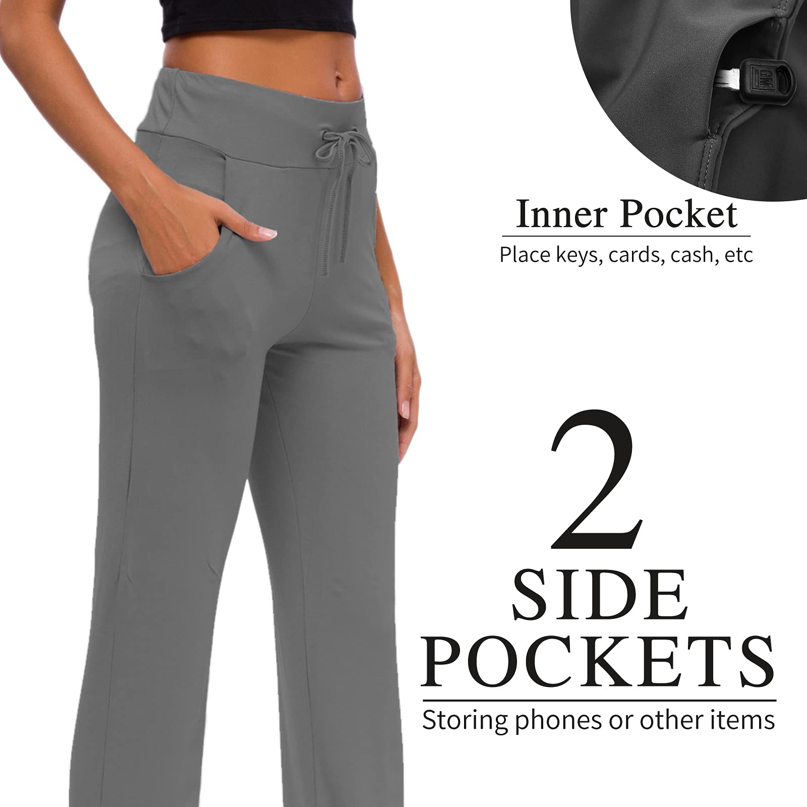 Women's Yoga Pants with Pockets High Waisted Tummy Control Soft Sport Lounge Running Tights (M, Dark Grey)