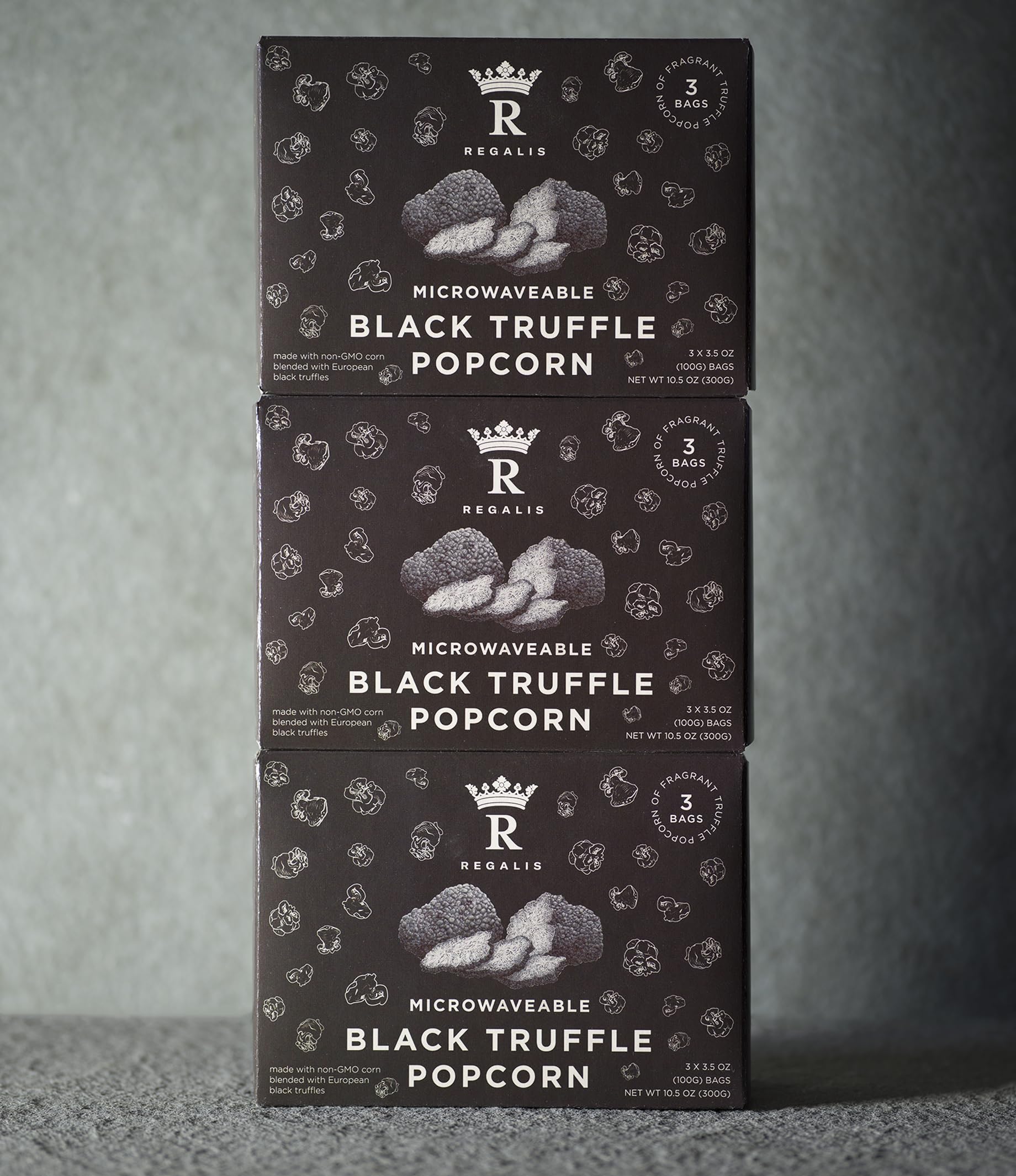 Regalis Microwavable Black Truffle Popcorn, Non-GMO Kernels, Real Black European Truffle, 3 Bags