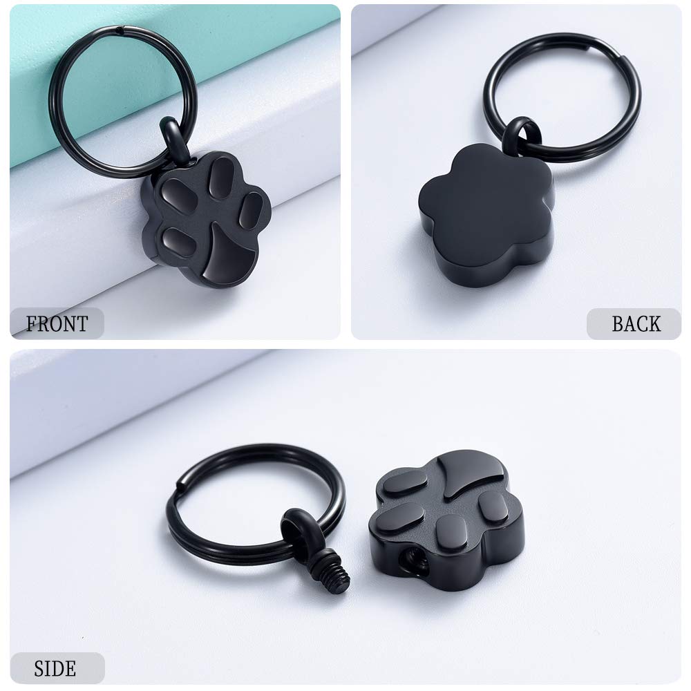 shajwo Cremation Ash Urn Keychain for Pet Ashes Cremation Jewelry for Human Ashes Dog Cat Cremation Keepsake Memorial Urn Keychain Ash Holder for Women Men (Paw Black