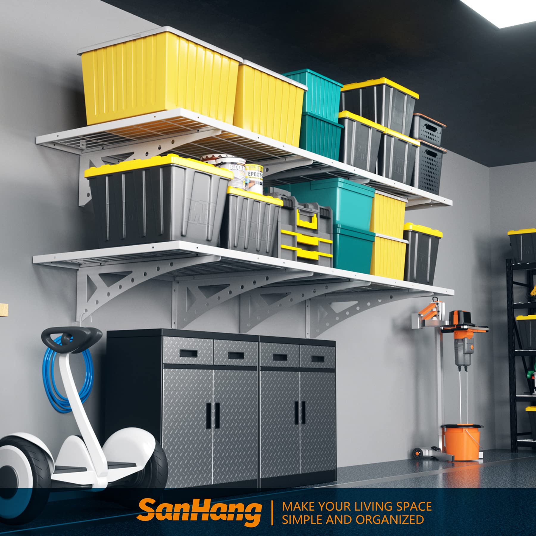 Sanhang 2-Pack 2x6ft Garage Storage Rack, Suitable for Garage, Storage Room Wall-Mounted Storage Shelf, White