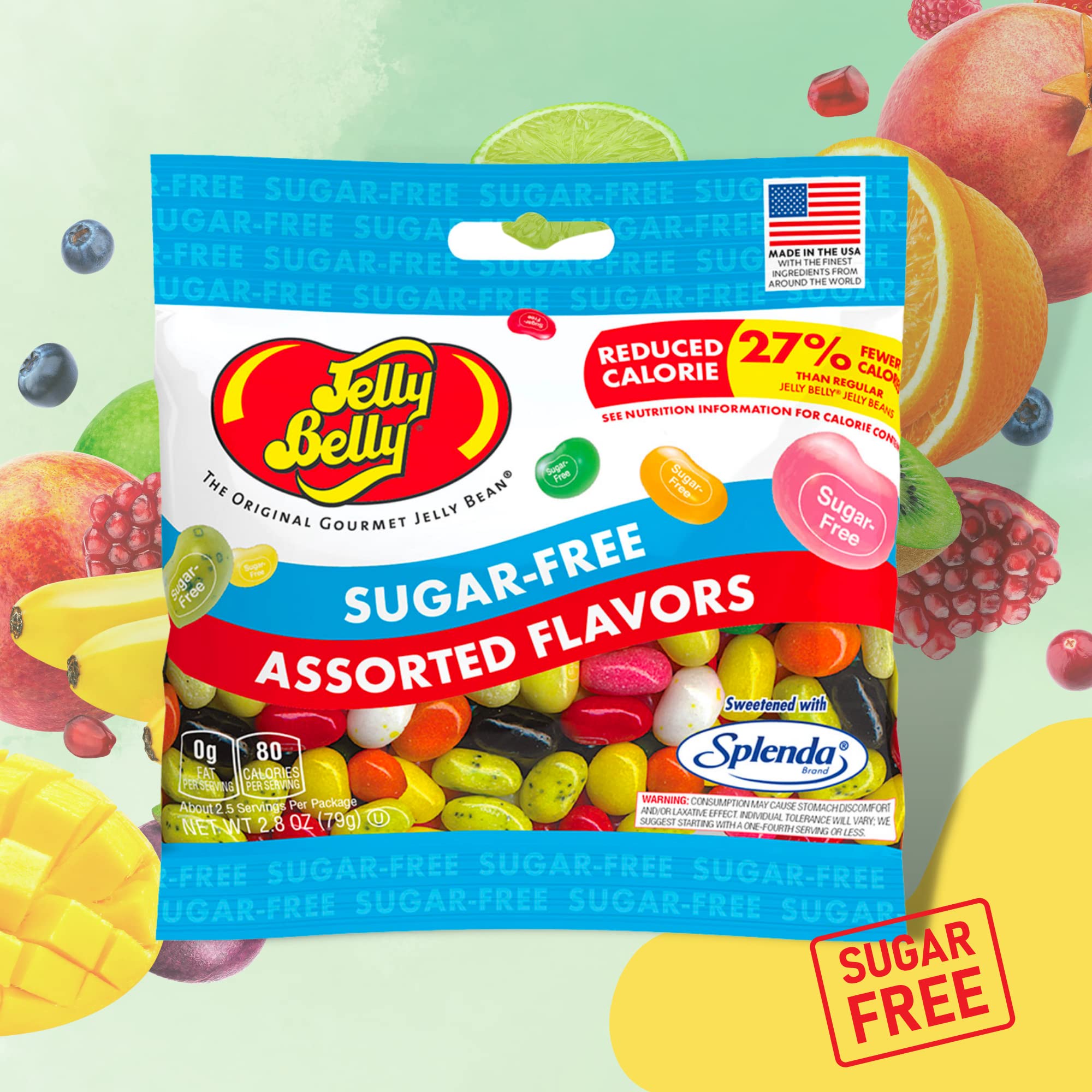 Sugar Free Jelly Beans, Sugar-Free Chewy Candies in Assorted Fruity Flavors, Low Calorie Shareable Sweet Snacks, 2.8 ounce bags, Pack of 3