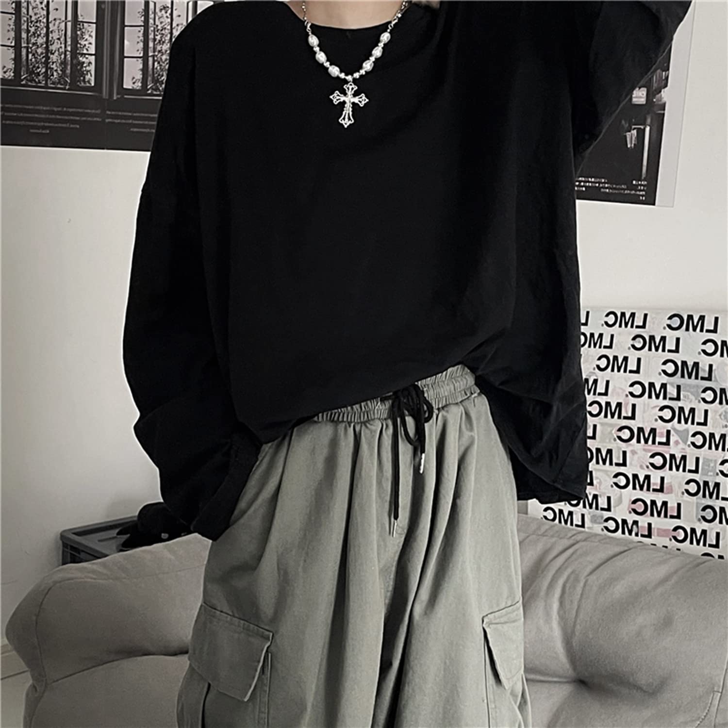Women Pearl Necklace Goth Cross Pattern (Picture Color,alloy)