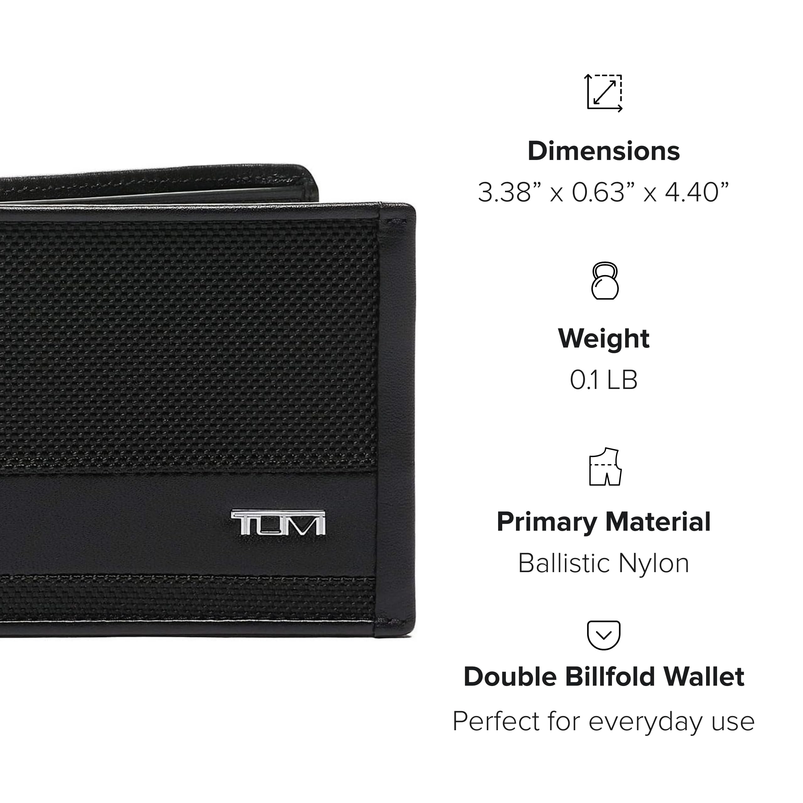 TUMI - Alpha Double Billfold - Ballistic Nylon Wallet - Secure, Durable Wallet - Hidden Card Pocket - 3.4" X 4.4" X 0.6" - Anthracite/Brown