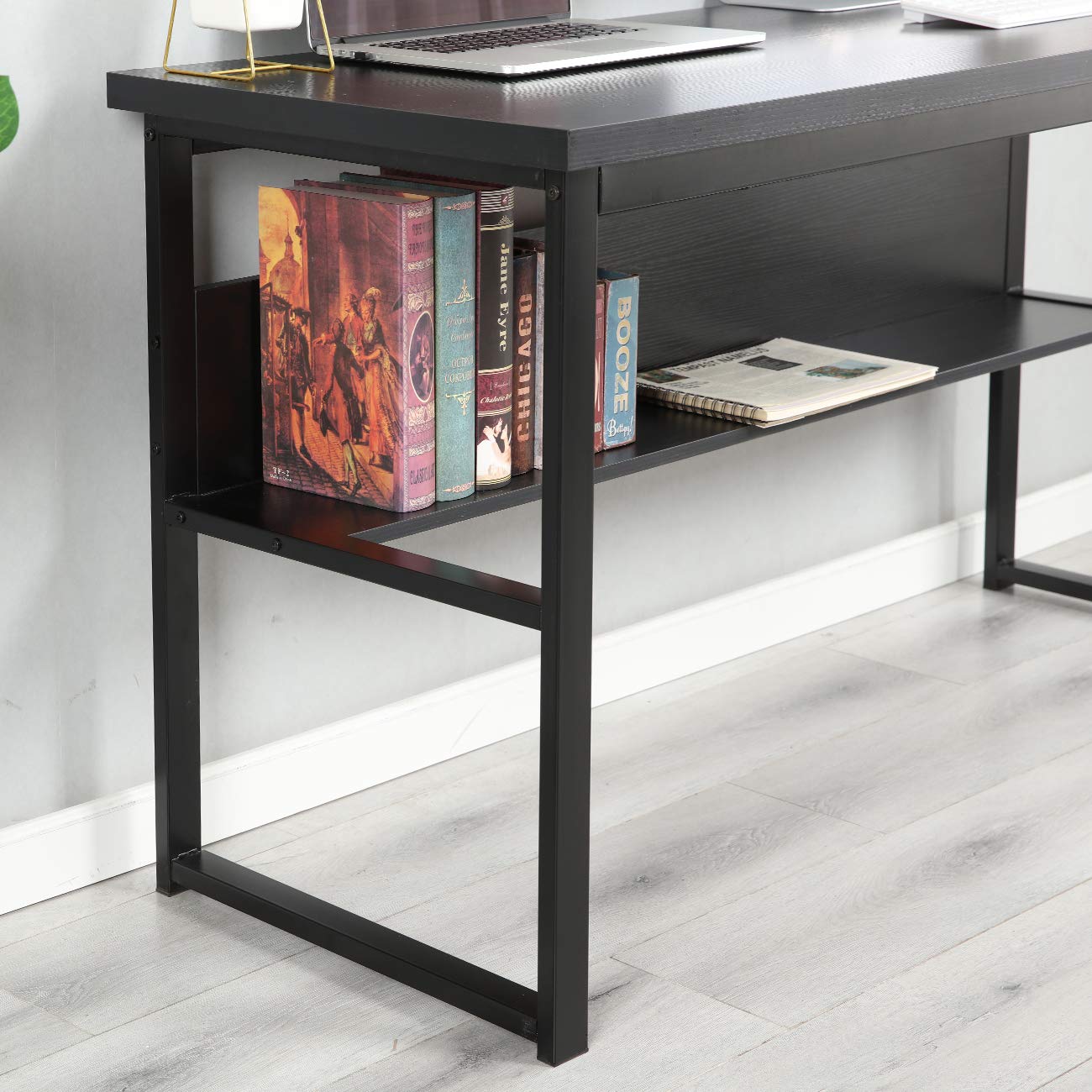 soges 54.7 inches Computer Desk Office Table Study Writing Desk with Bookshelf Storage Desk Home Office Desk Black LD-JB-01BW