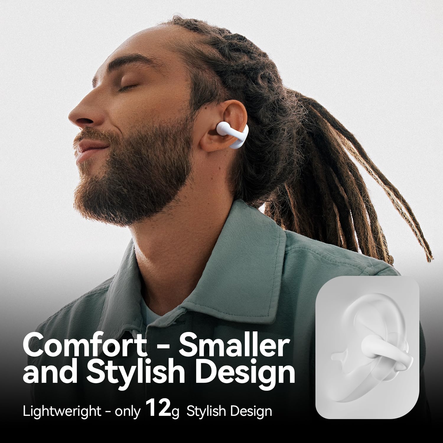 Sanag Earring Wireless Earbuds Bluetooth 5.3 with Microphone Open Ear Clip On Headphones with Charging Case Compatible with iPhone/Samsung Phone for Men,Women - White