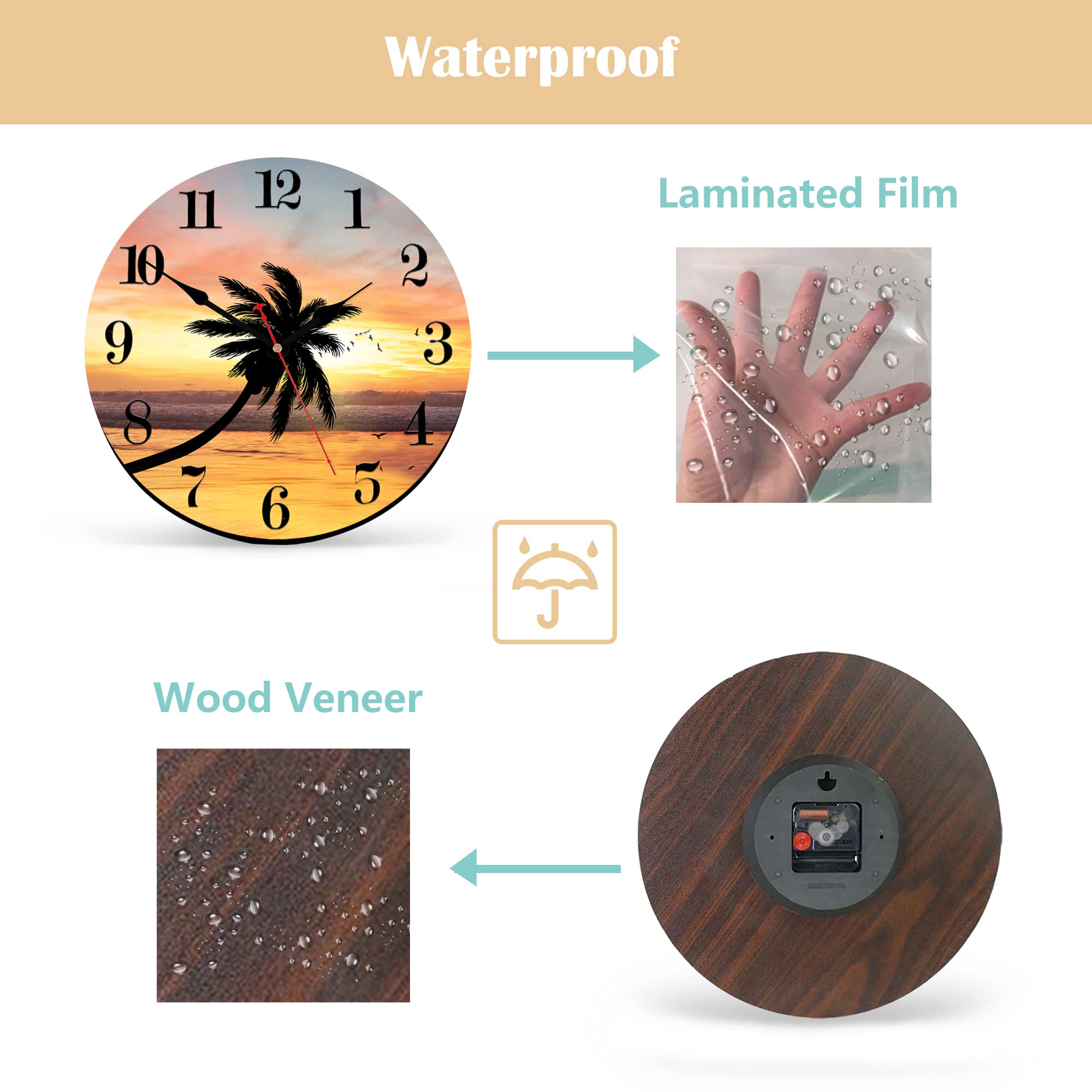 ShuaXin Home and Office Decoration Wood Wall Clock,14 Inch Ultra Big Numerals Modern Style Kitchen Wall Clock,Seascape Design Silent Quartz Wall Clock