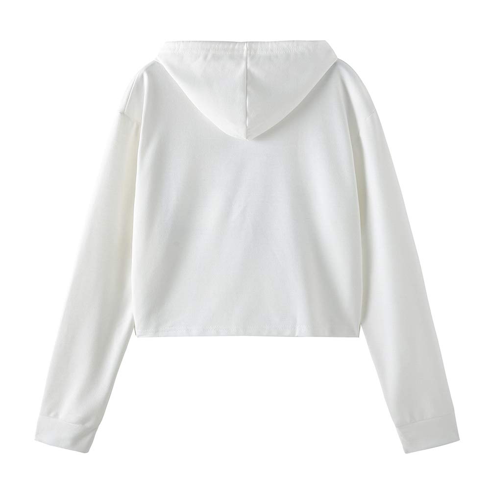 ZSYKD Women's Letter Print Long Sleeve Crop Top Hoodies Sweatshirt White