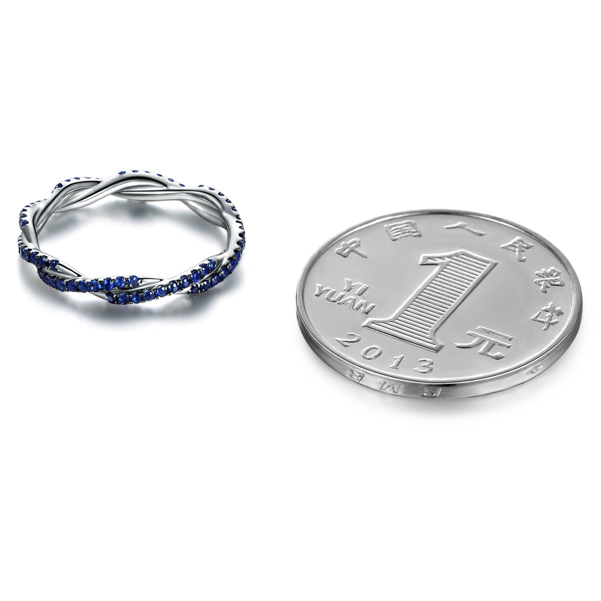 Sapphire Wedding Band,Full Eternity,14K White Gold,Twisted Edge Design Ring,Wedding Engagement Ring