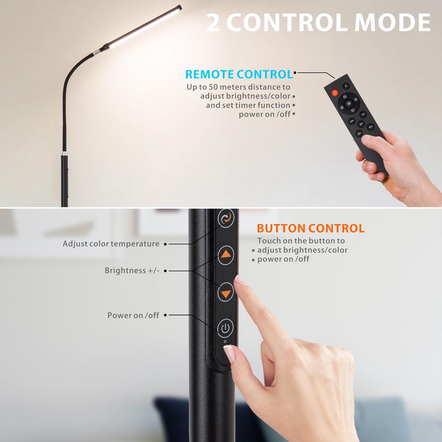 XXEAN LED Floor Lamp with Remote Touch Control,Dimmable 15W Pole Lamps for Living Room,70'' Adjustable Height Standing Reading Light with 10 Brightness/5 Timer/3 Colors for Lash Tatto Esthetician