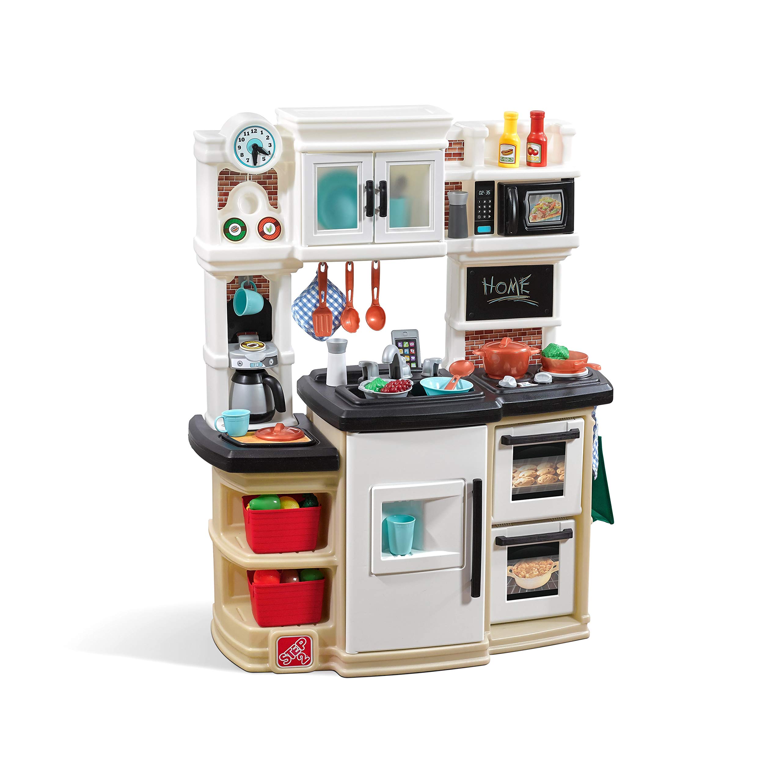 Step2 Great Gourmet Kids Kitchen Play Set, Interactive Play with Lights and Sounds, Toddlers 3+ Years Old, Realistic 33 Piece Toy Accessory Set, Tan