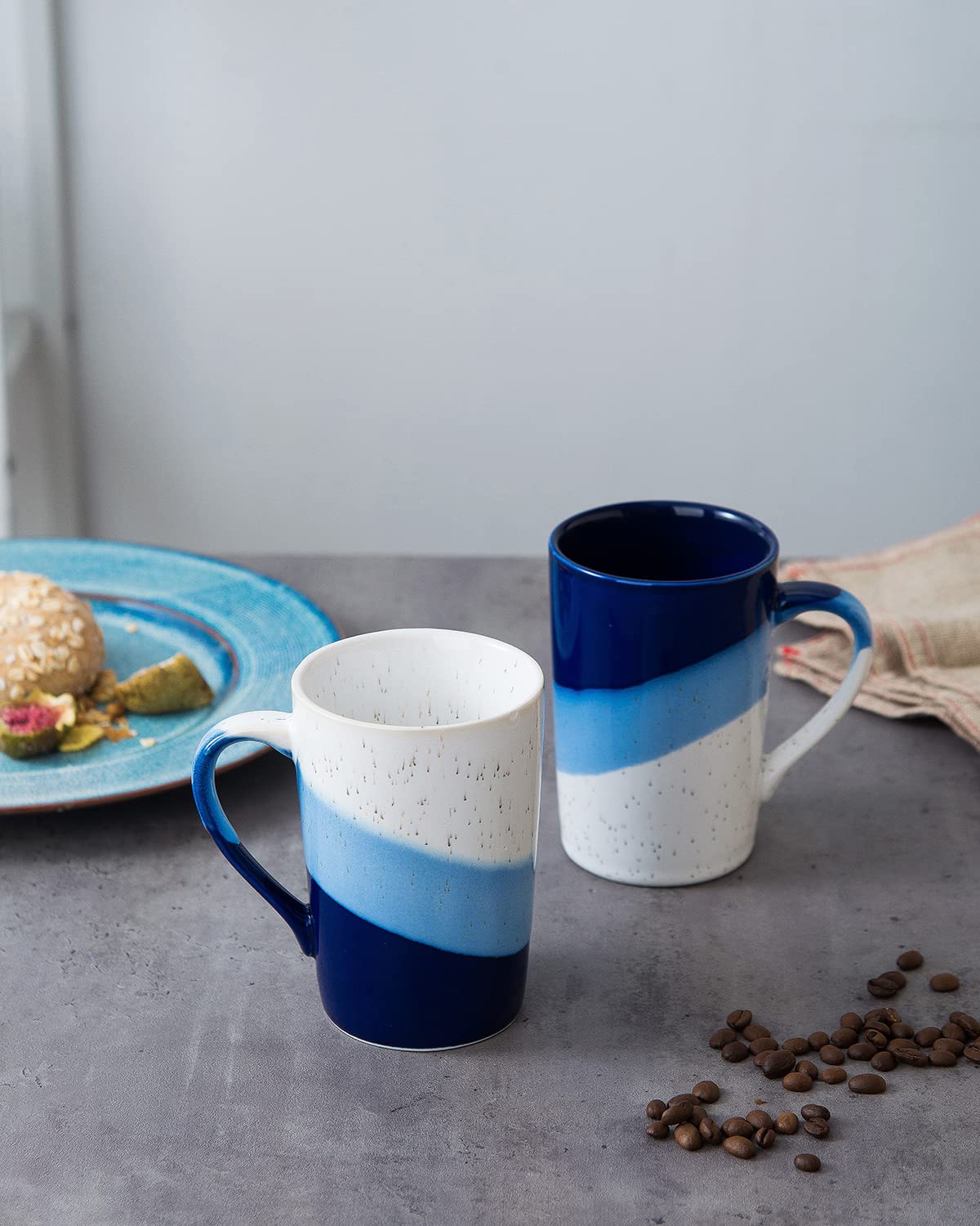 Rich Leisure 13oz Coffee Mug Set of 2 - Ceramic Tea Cups with Handle - Microwave and Dishwasher Safe, Perfect For Cup or Mug Lovers - Rustic Denby Glaze, Modern Design Mugs - Mint Green